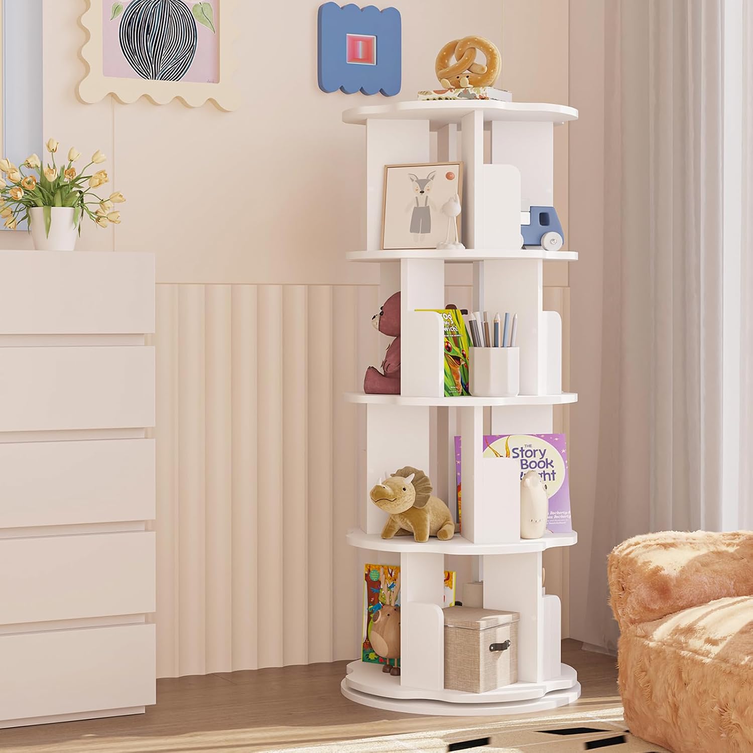 Nordivale Rotating Bookshelf, 360° Revolving Bookcase, Floor Standing ...