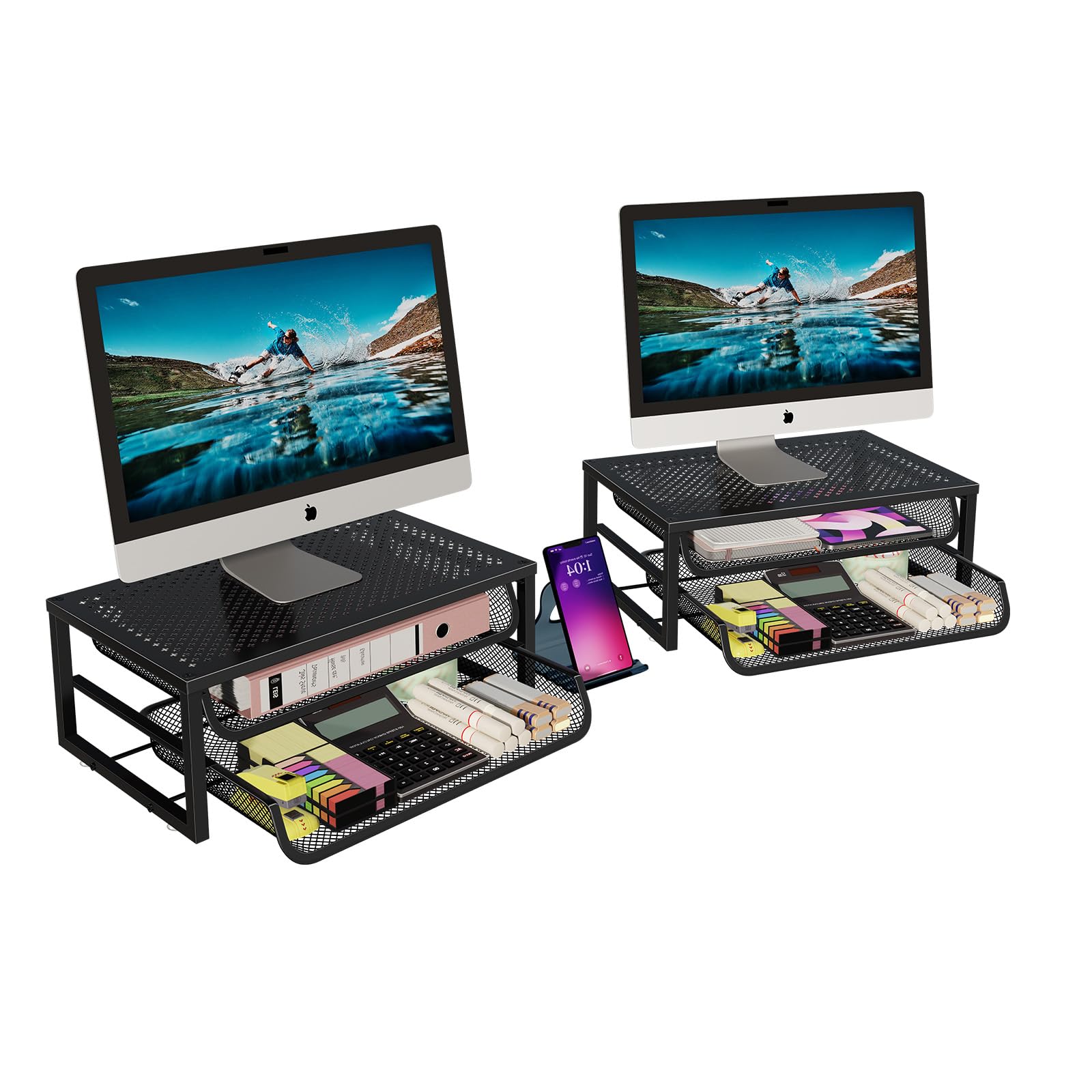 Snapklik.com : 2 Pack 2-Tier Metal Monitor Stand Riser And Computer ...