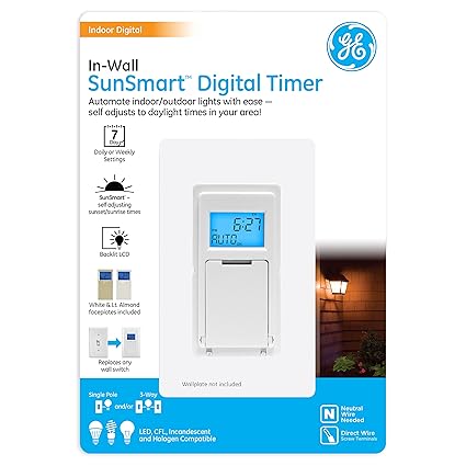 Amazon.com: GE SunSmart Digital in-Wall Timer, Daily ON/Off Times ...
