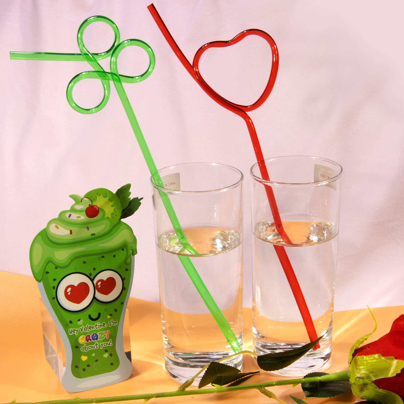 32 Packs Valentines Day Gift Cards with Colorful Crazy Straws for Kids ...