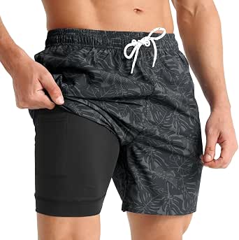 iCKER Swimming Trunks Men's Compression Liner 2 in 1 Swimming Shorts ...
