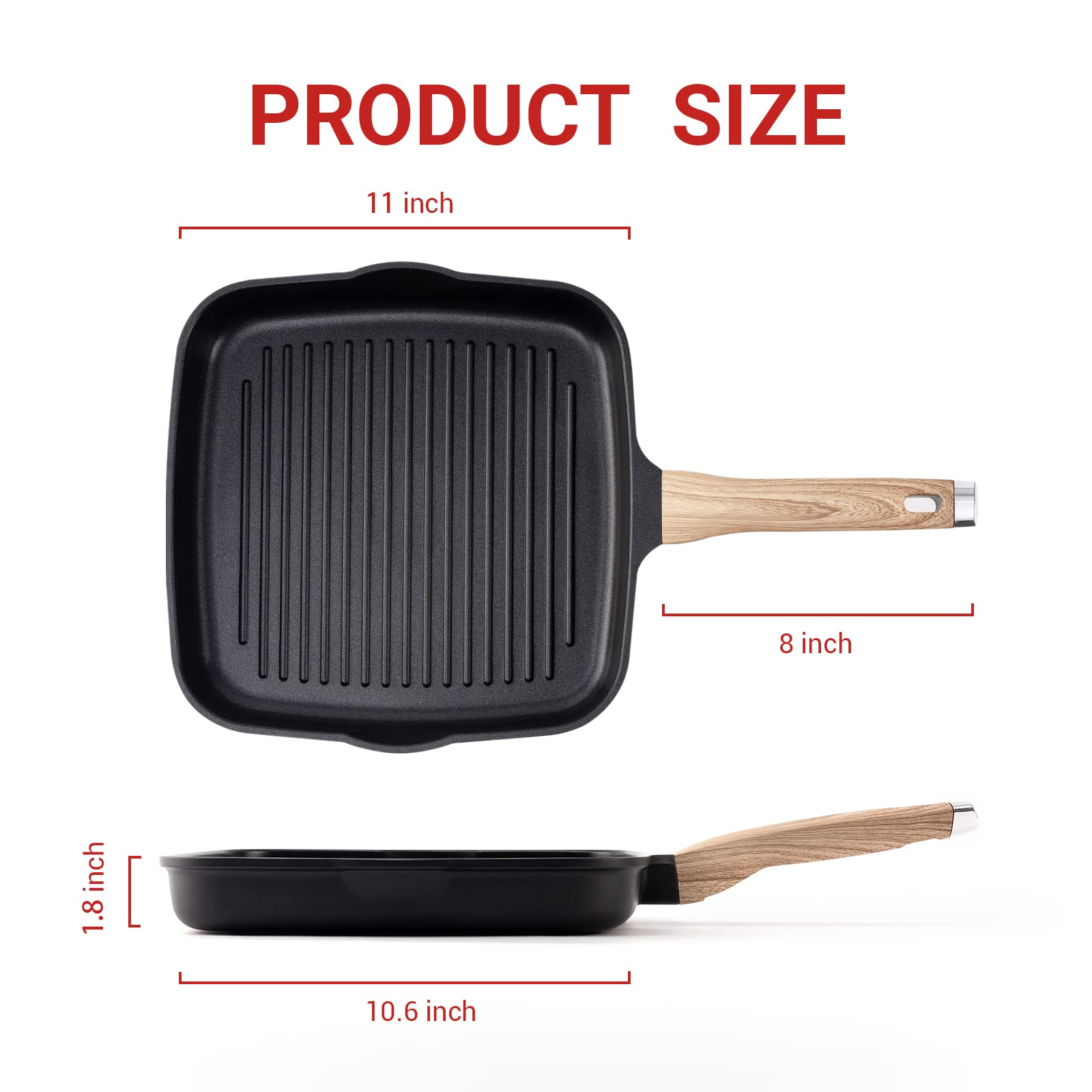 Sakuchi 11 Inch Grill Pan for Stove Tops Induction Compatible?Nonstick ...