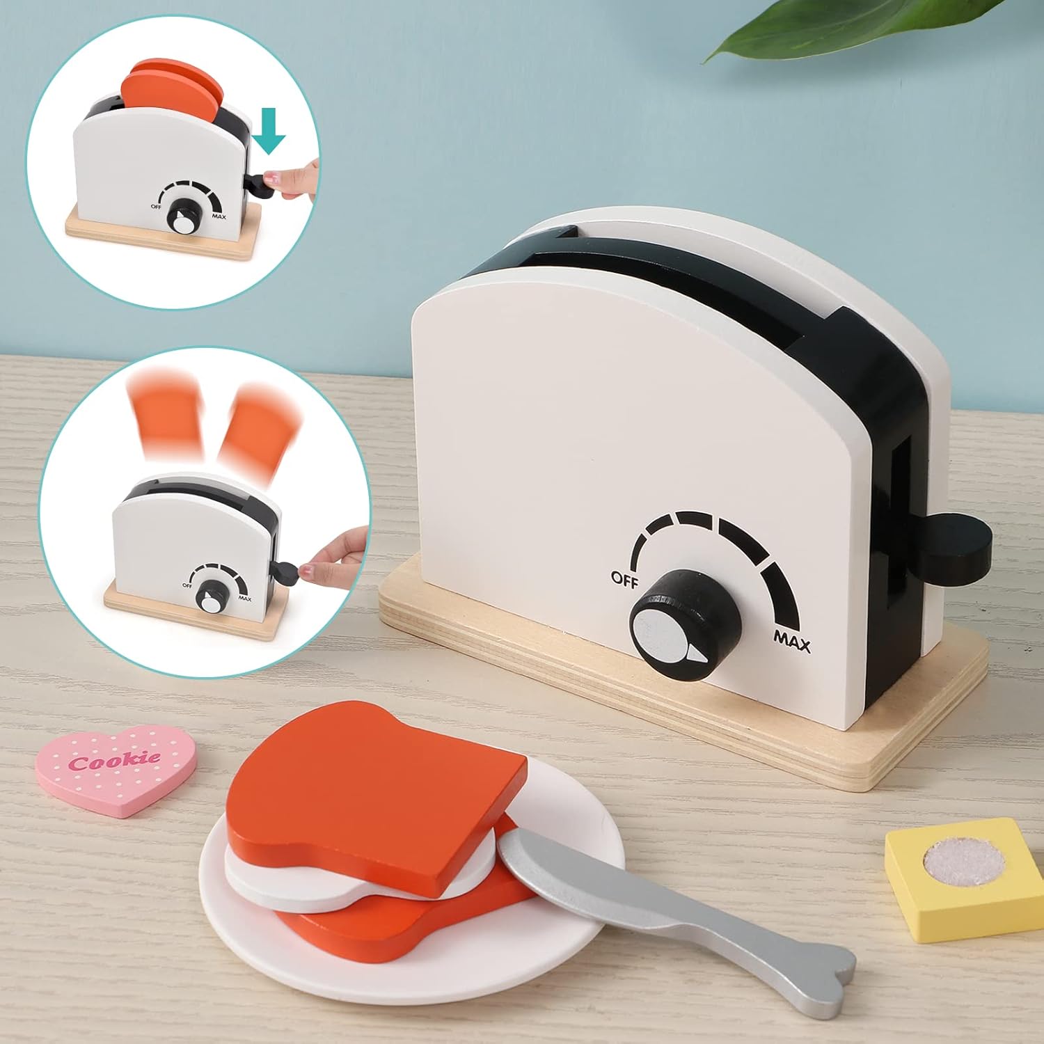 Atoylink Wooden Kids Kitchen Play Accessories Toy Set with Coffee Maker ...