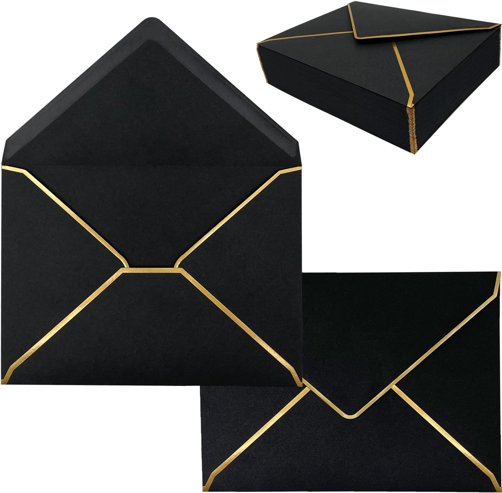 Amazon.com : 50 Pack 5x7 Envelopes for Invitations with Gold Border ...
