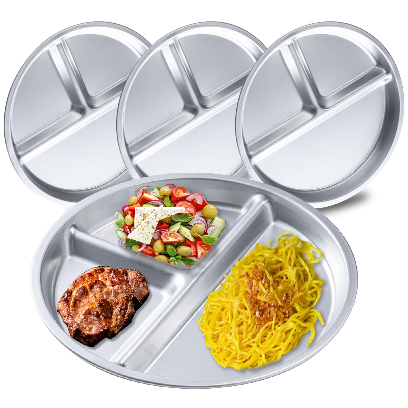 Amazon.com | BEWBBAT 4 Pack 304 Stainless Steel Plates for Kids, 8 Inch ...