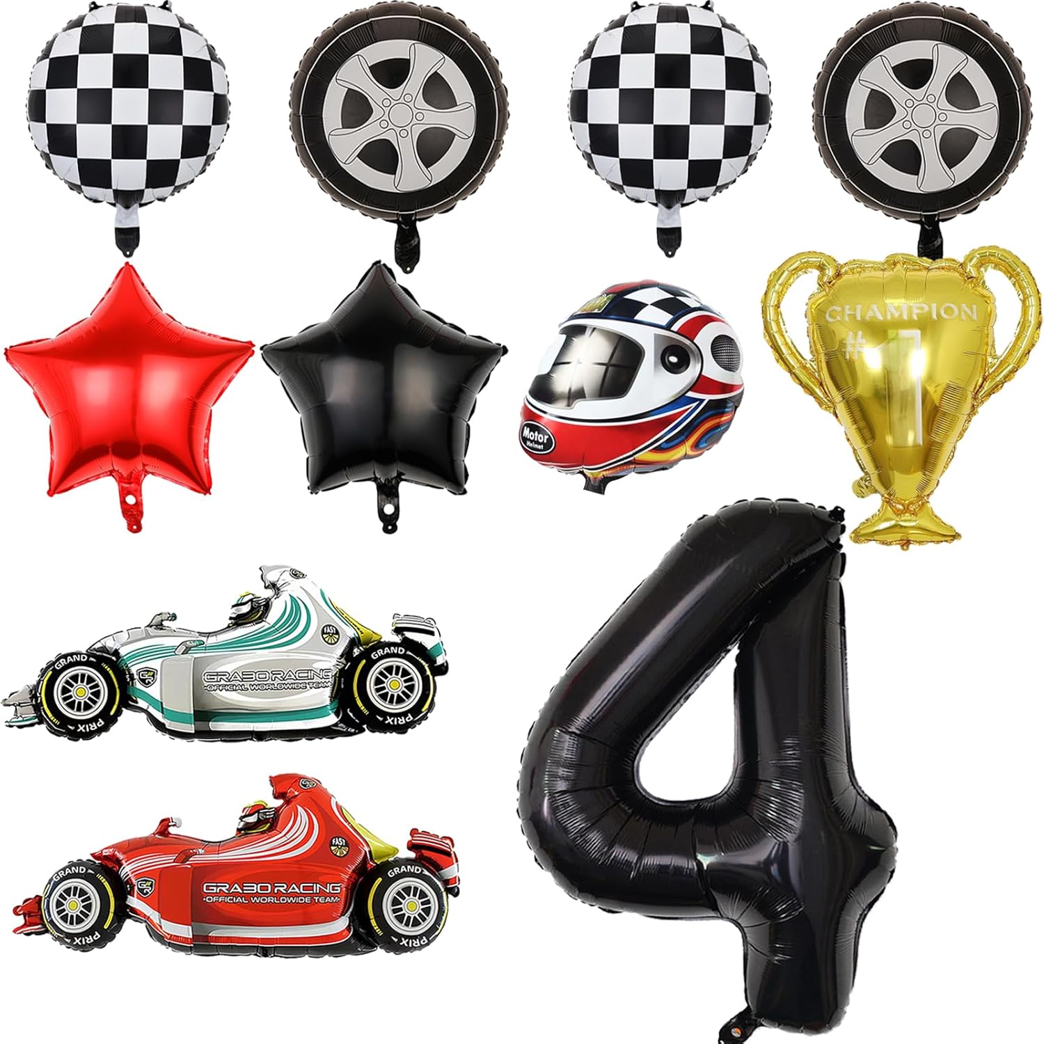 Globos de auto de 4 carrera, 11 globos de número negro de 40 pulgadas ...