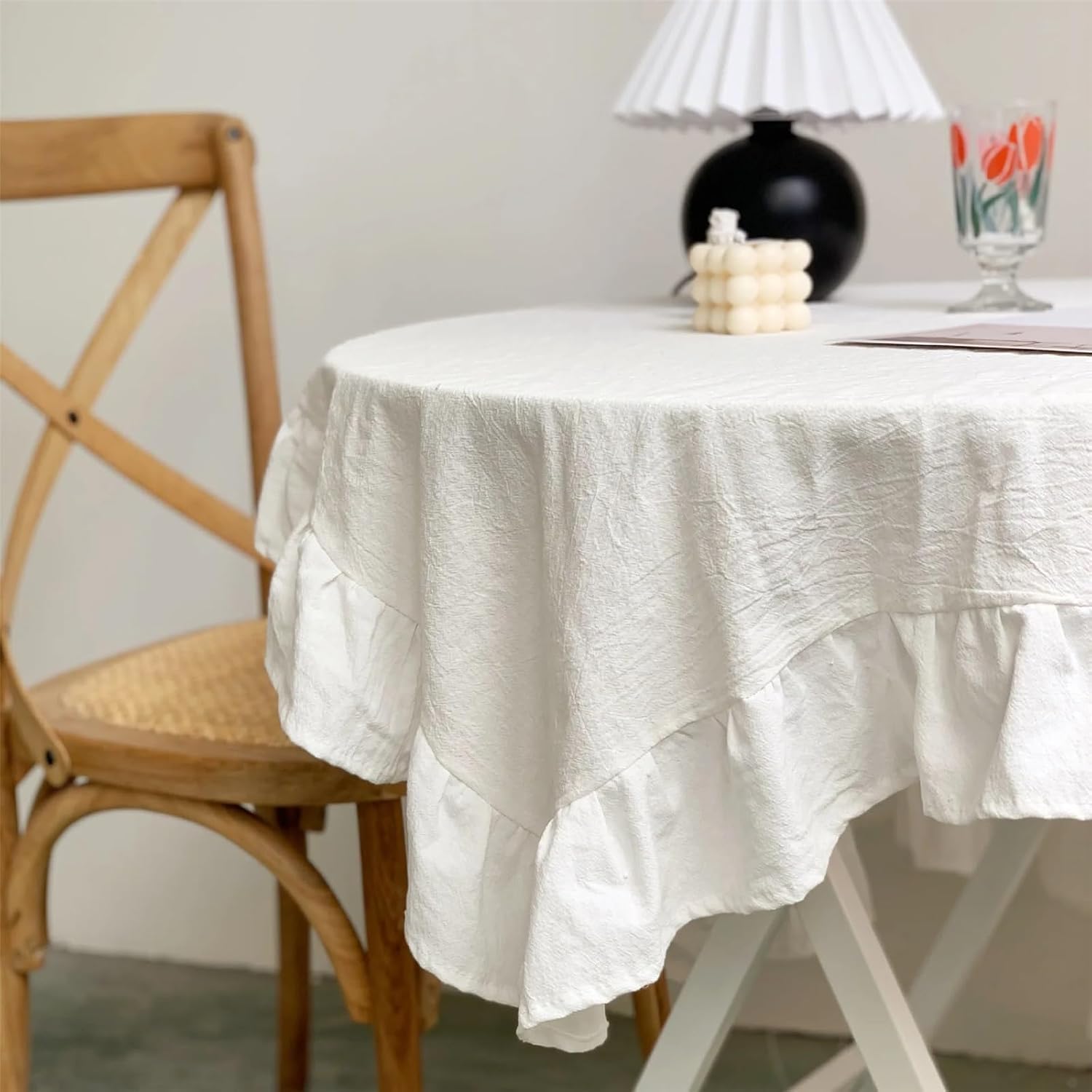 Amazon.com: GYTHTPZR Retro Farmhouse Ruffle Tablecloth Cotton Flounces ...