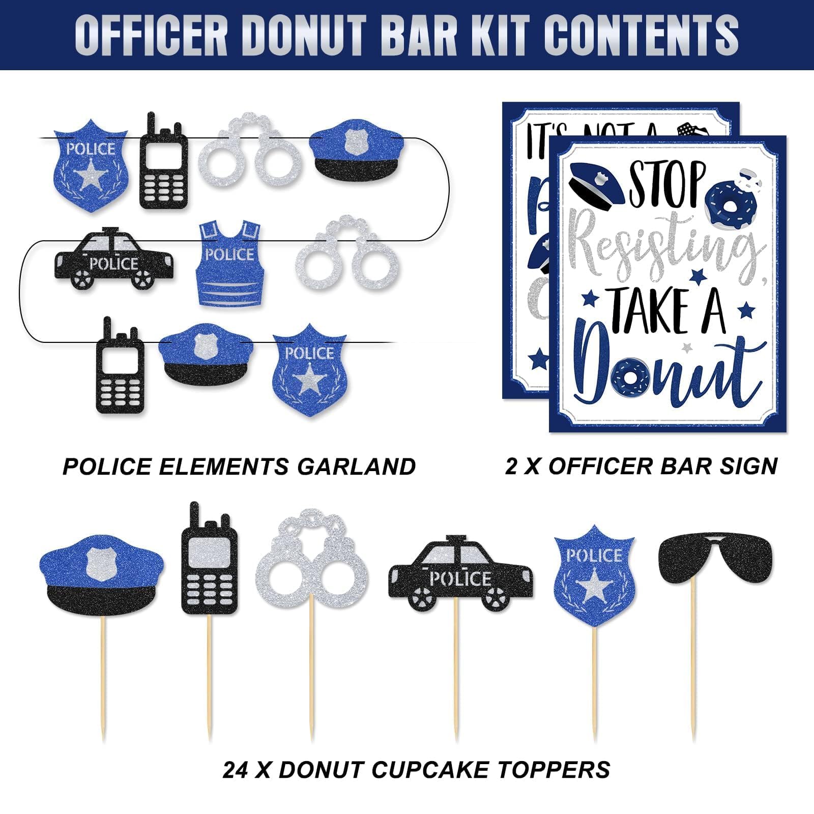 Snapklik.com : Officer Donut Bar Decoration Kit Police Banner Party ...