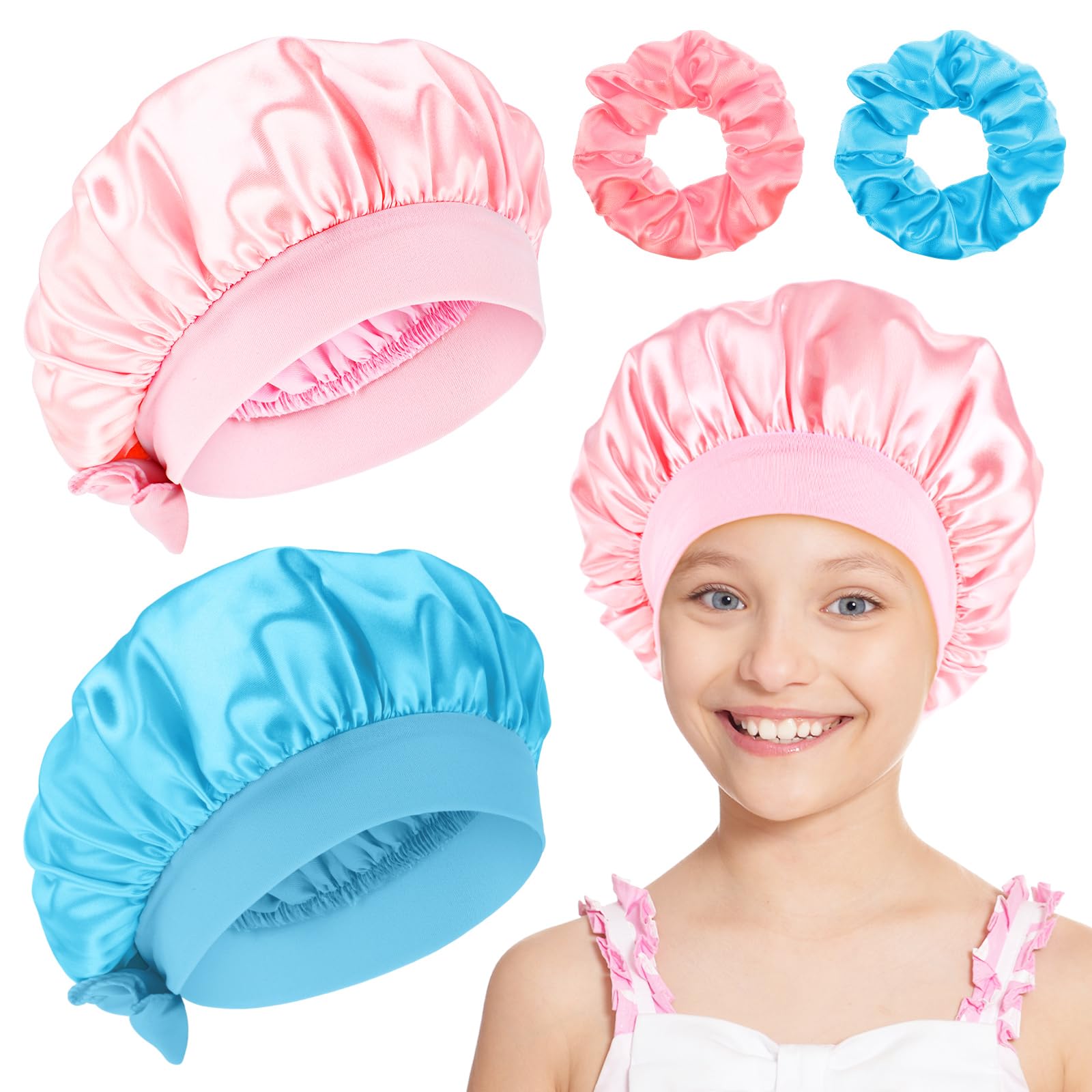 Amazon.com: Prasacco 2 Pcs Kids Satin Bonnets, Silk Hair Bonnet for ...