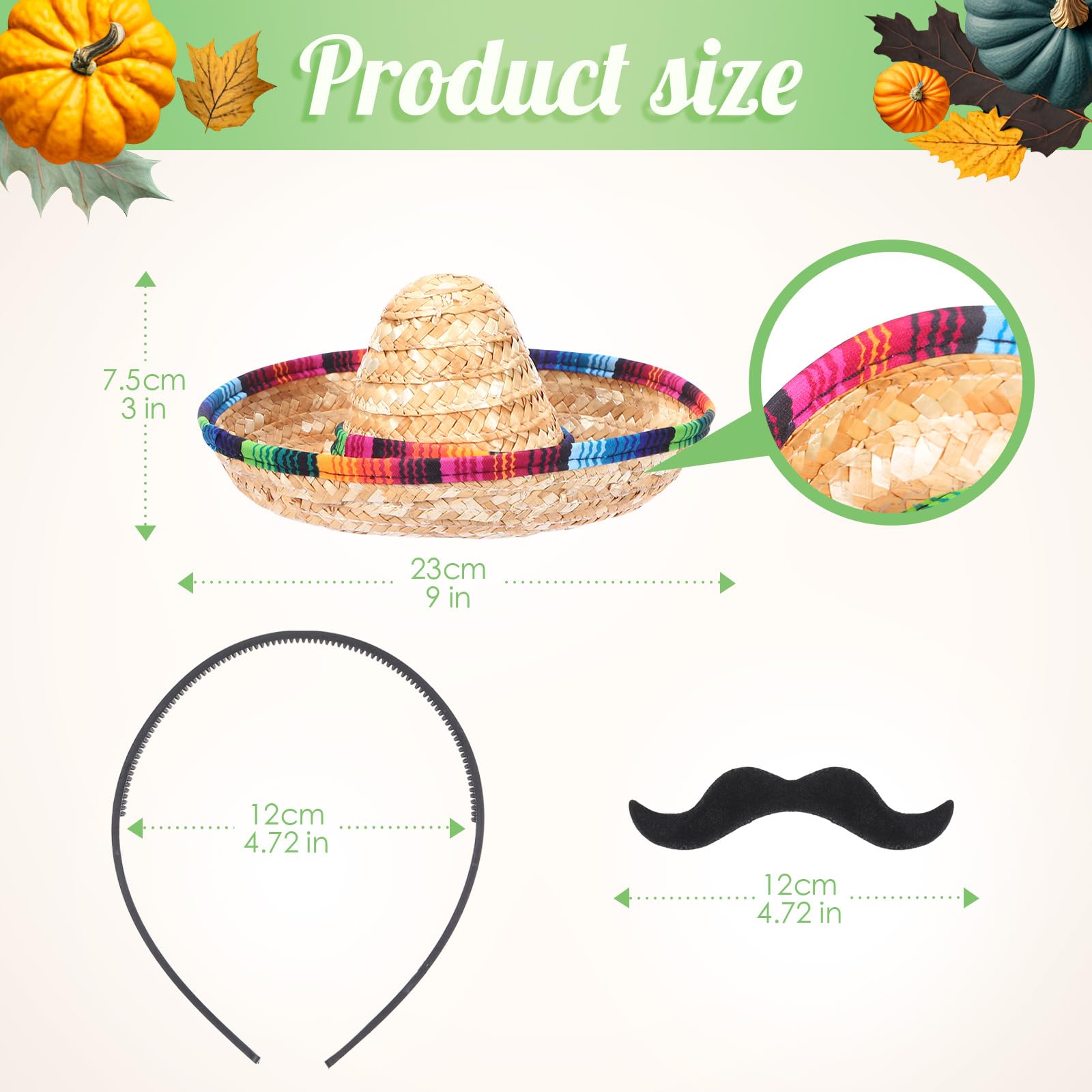 Snapklik.com : Pasimy 12 Pcs Mini Sombrero Fiesta Hats Fake Mustaches ...