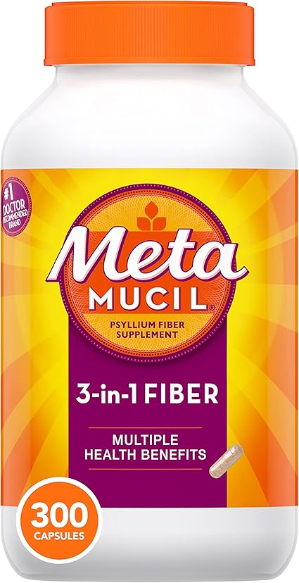 Metamucil Daily Fiber Supplement, Psyllium Husk Capsules, 300 Capsules ...