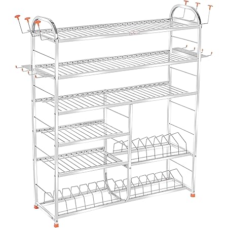 WINSTAR Stainless Steel 6 Shelf Wall Mount Kitchen Utensils Rack | Dish ...