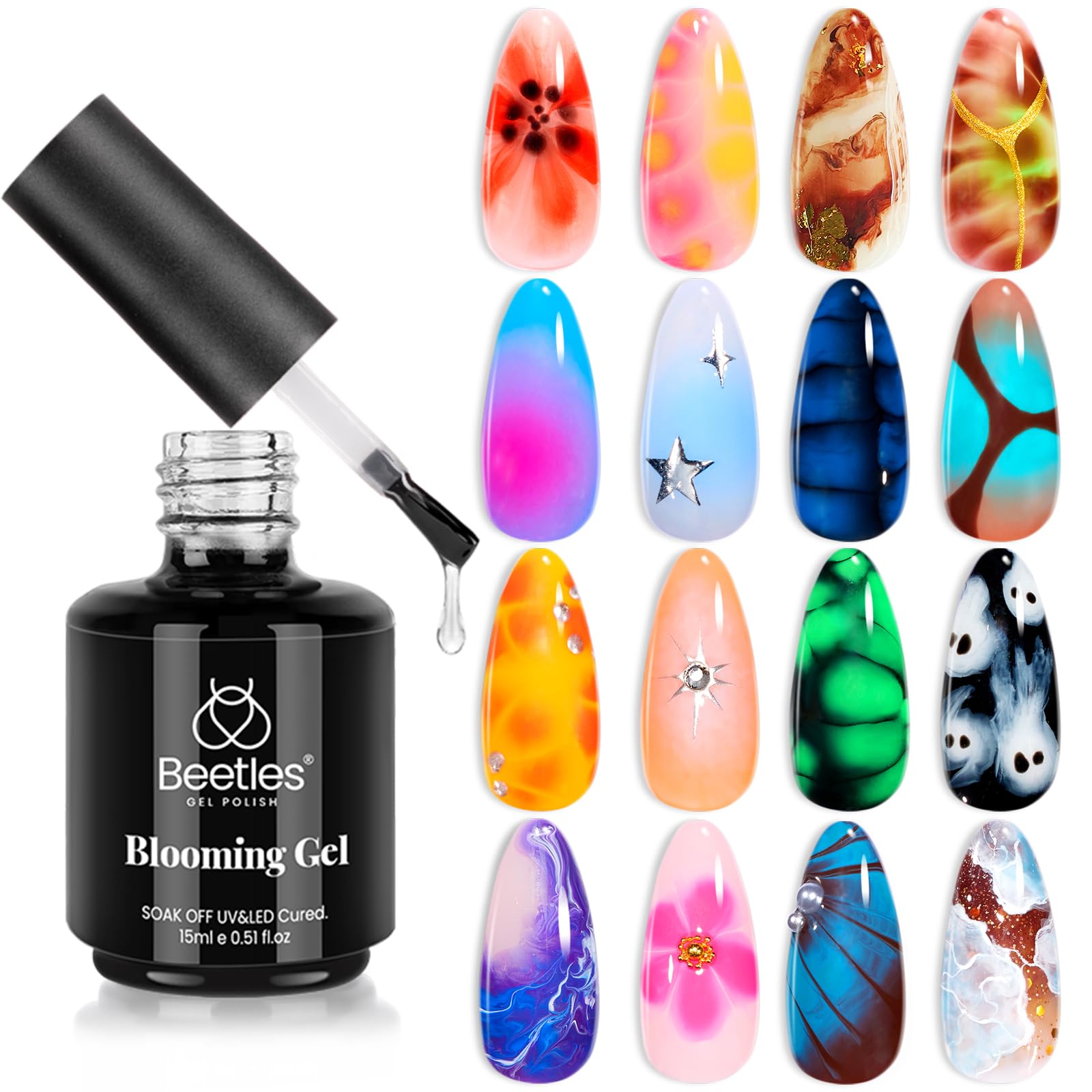 Beetles Nail Blooming Gel, 15ml Clear UV LED Blossom Gel Polish for ...