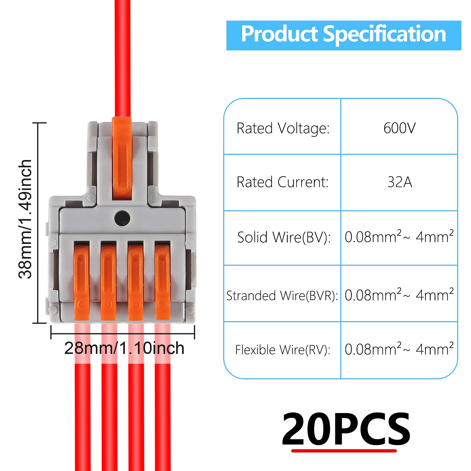 Snapklik.com : 20pcs Lever Wire Connectors, 1 In 4 Out Connectors For ...