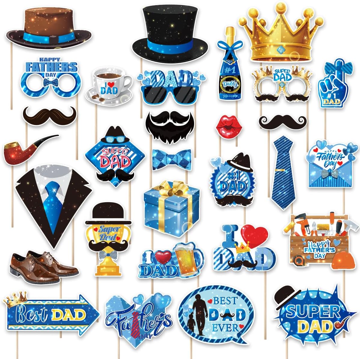 Amazon.com: Generic 25 Pieces Father's Day Photo Booth Props Black Gold ...