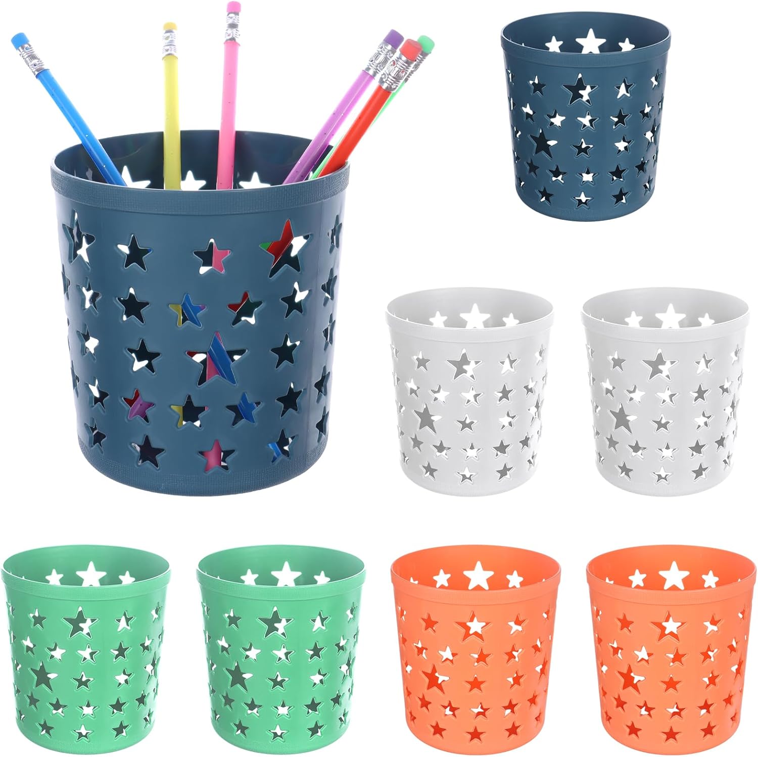 ULELE 8 Pcs Pencil Holder Cup Hollow Star Pencil Pots Plastic ...