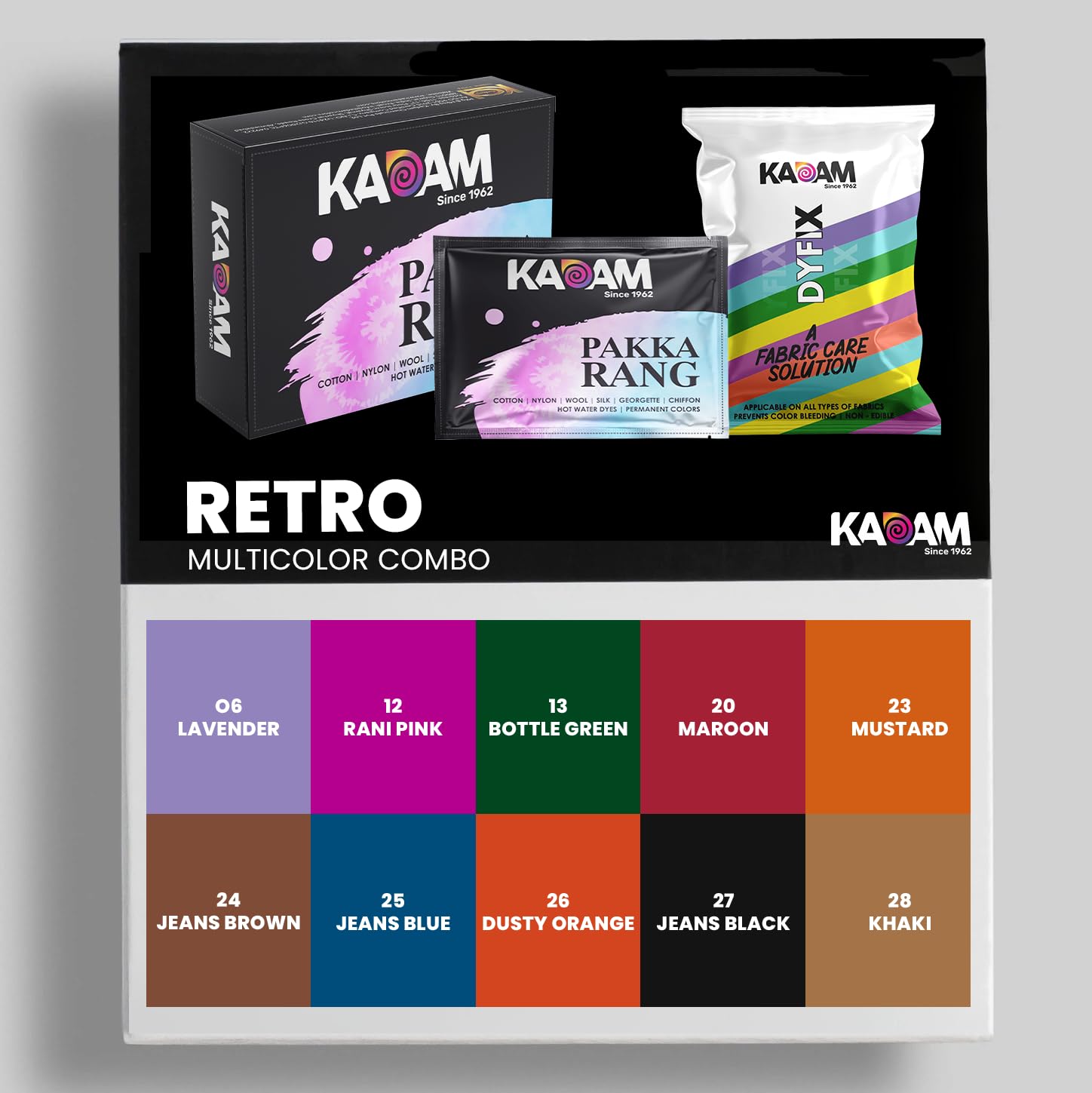 Kadam Pakka Rang Fabric Dye Multicolour | 50g Pack | Includes DyFix ...