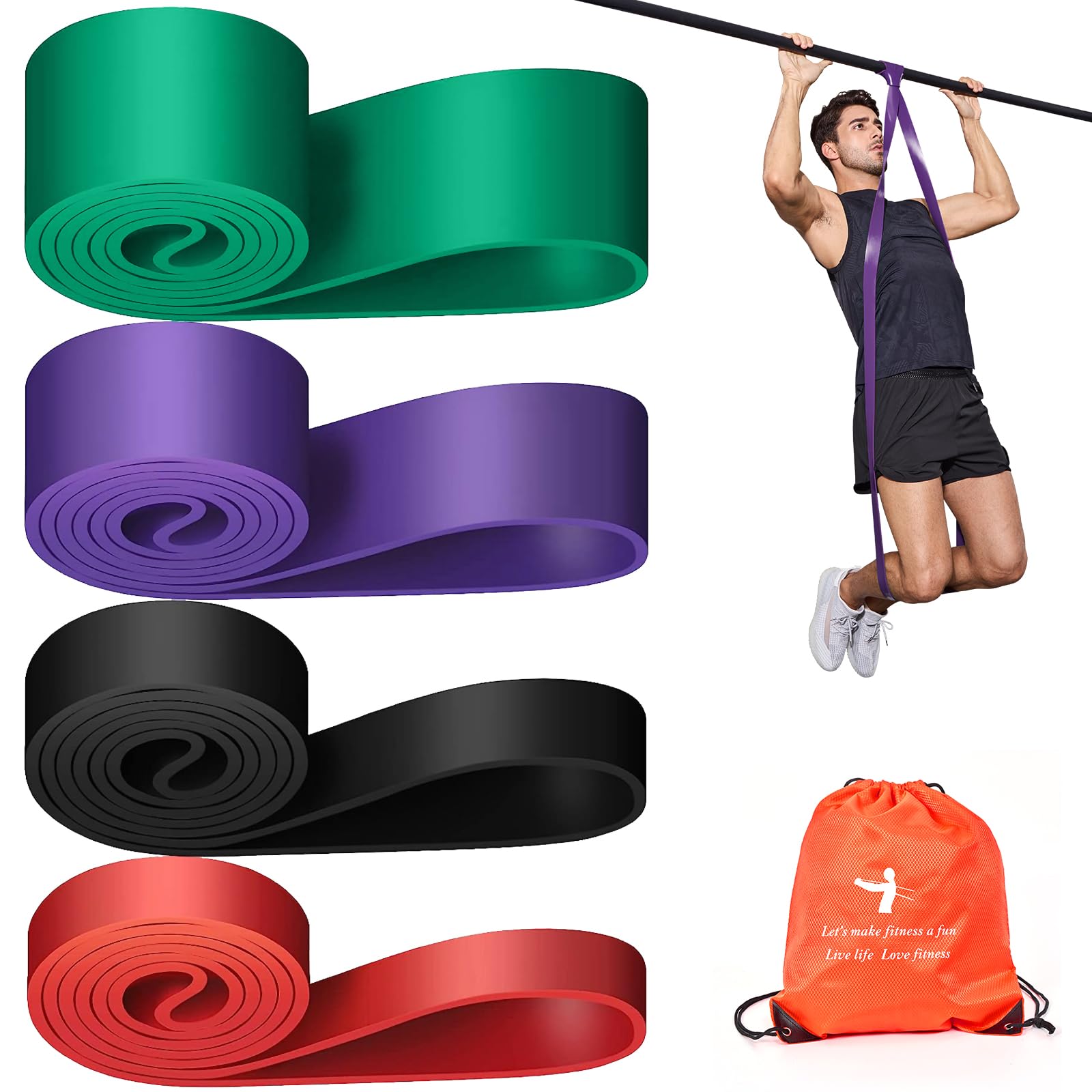 Amazon.com: YONKFUL Pull Up Assistance Bands Set 15 LBS - 120 LBS, Long ...
