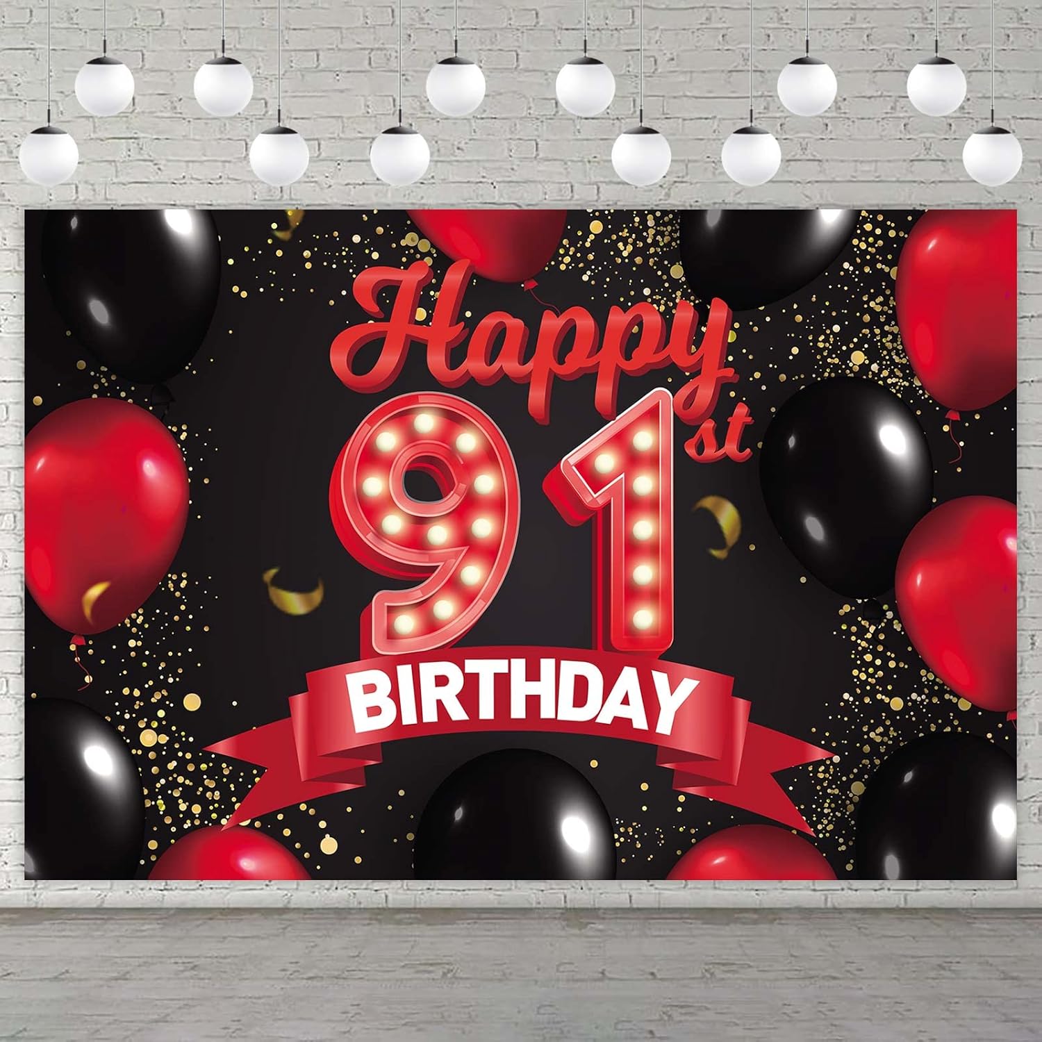Amazon.com: Happy 91st Birthday Red and Black Banner Backdrop ...