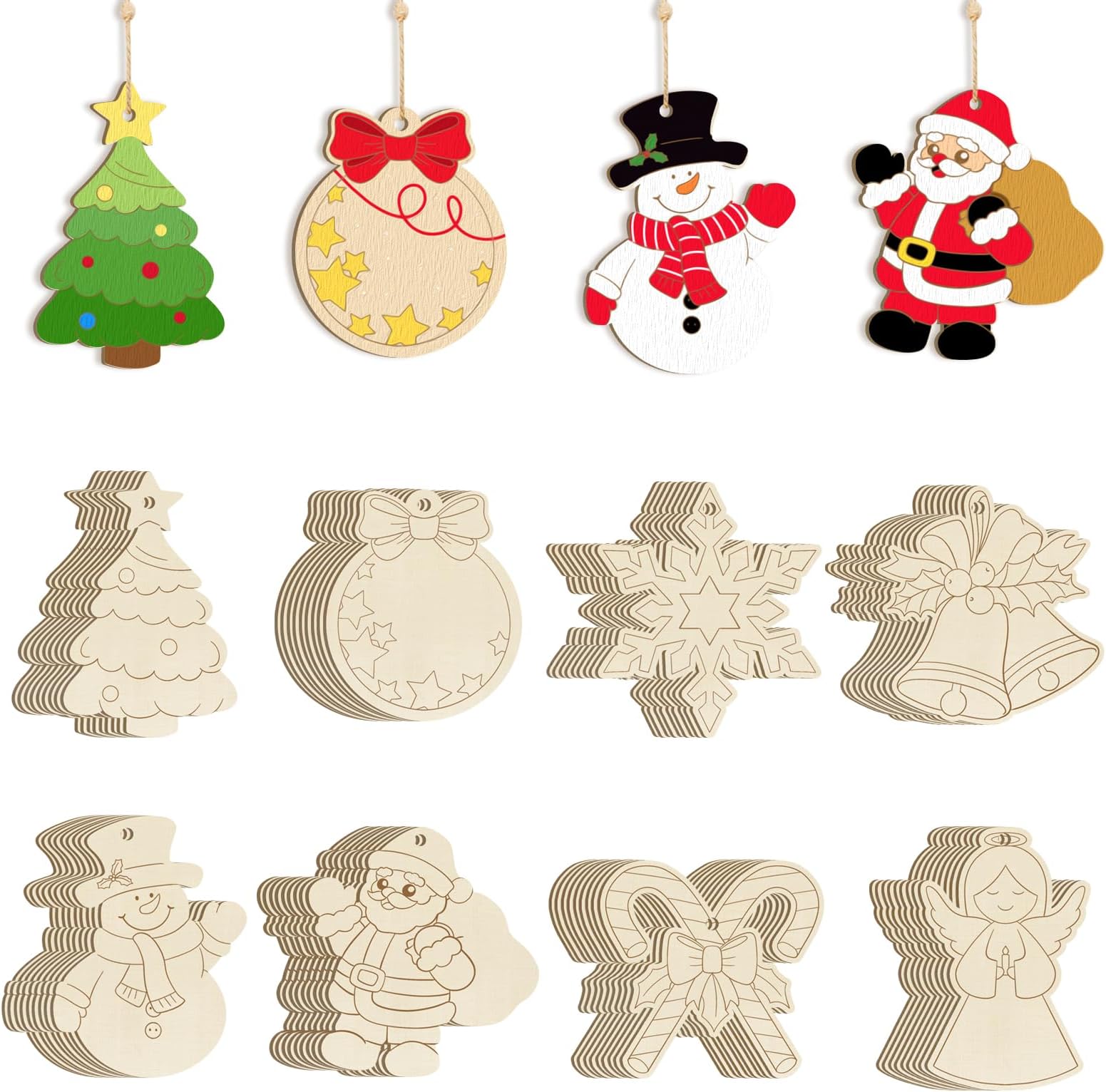 Amazon.com: 80PCS Wooden Christmas Ornaments to Paint, 8 Styles DIY ...