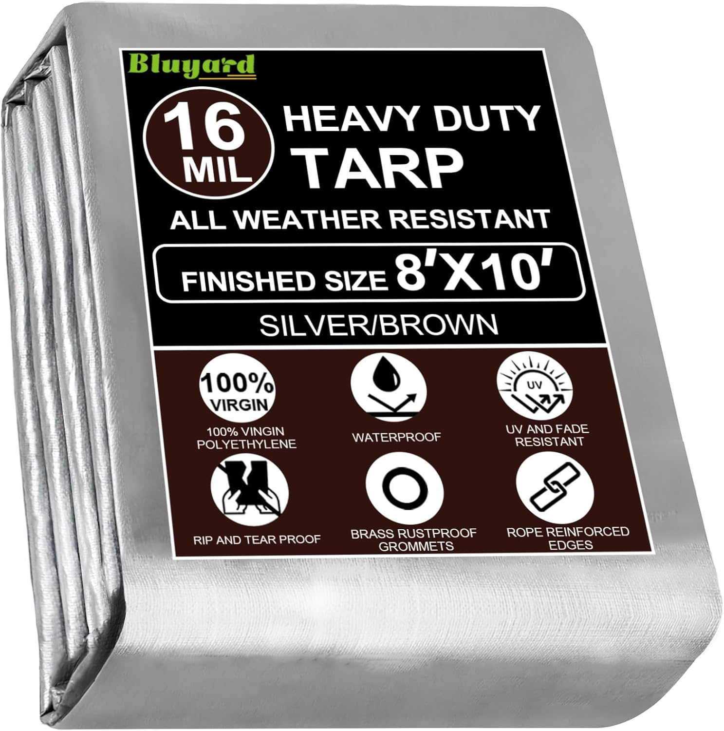 Amazon.com: Bluyard Tarp Waterproof 8x10 Ft Heavy Duty Tarp Thicker 16 ...
