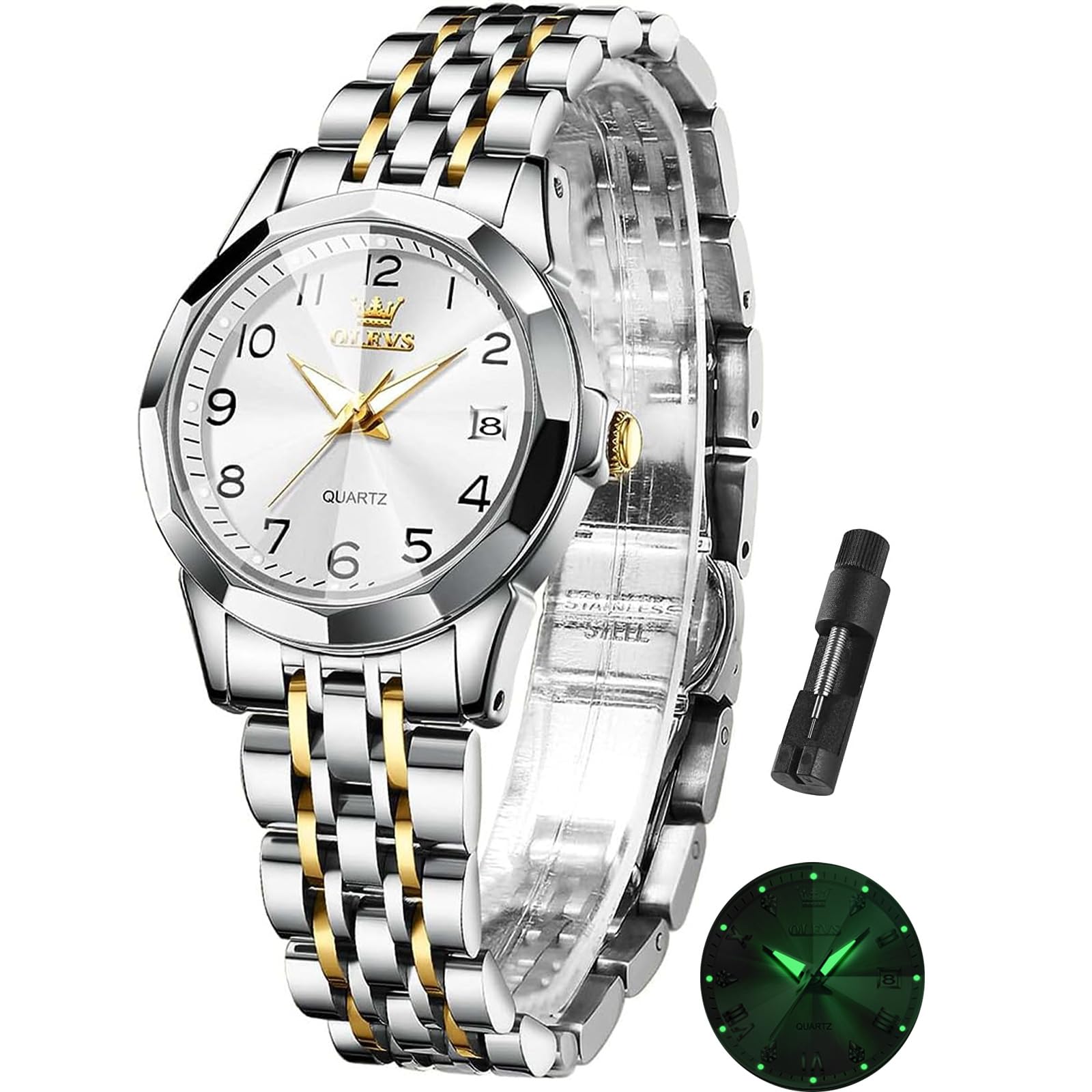 OLEVS Two Tone Watches for Women Stainless Steel Waterproof Womens ...