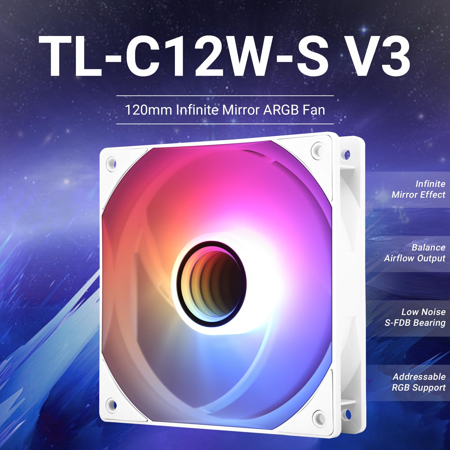 Thermalright Ventilador de carcasa de CPU TL-C12W-S V3, ventilador de 4.724 in con efecto de luz ...