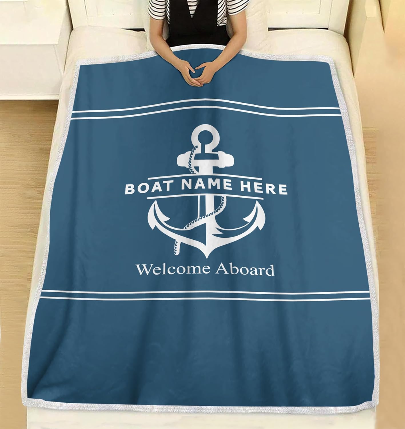 Amazon.com: Personalized Anchor Blanket - Custom Boat Sherpa Blanket ...