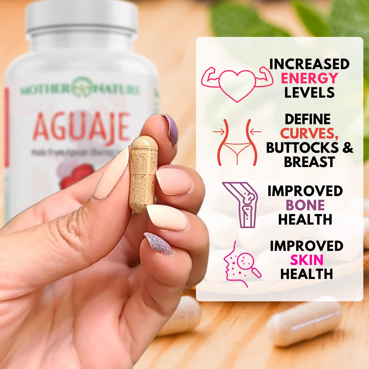 Cápsulas Mother Nature Aguaje Curves para Mulheres, 1000mg (120 ...