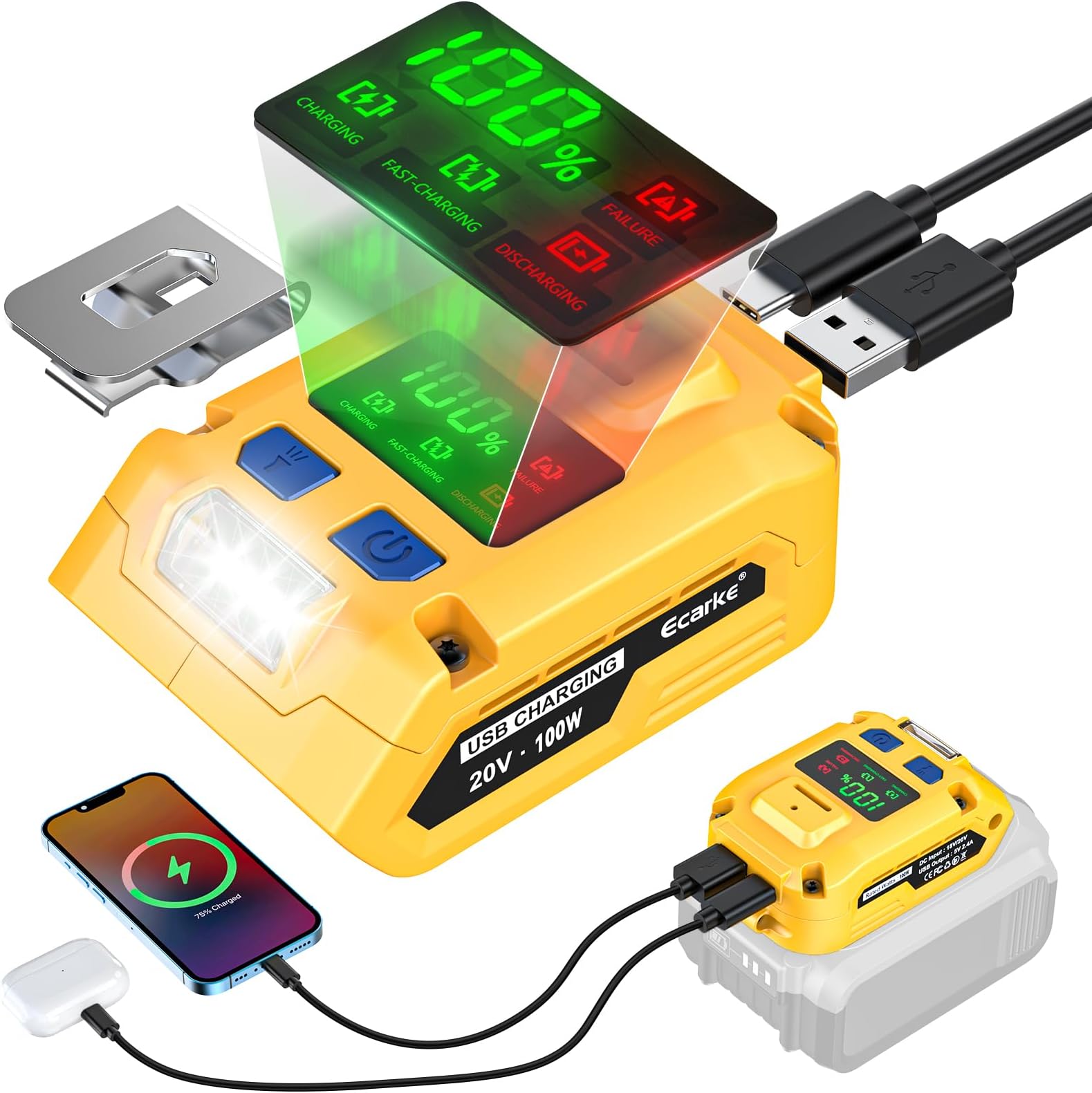 Amazon.com: Ecarke Battery Charger Adapter for DeWALT 20V Battery: with ...