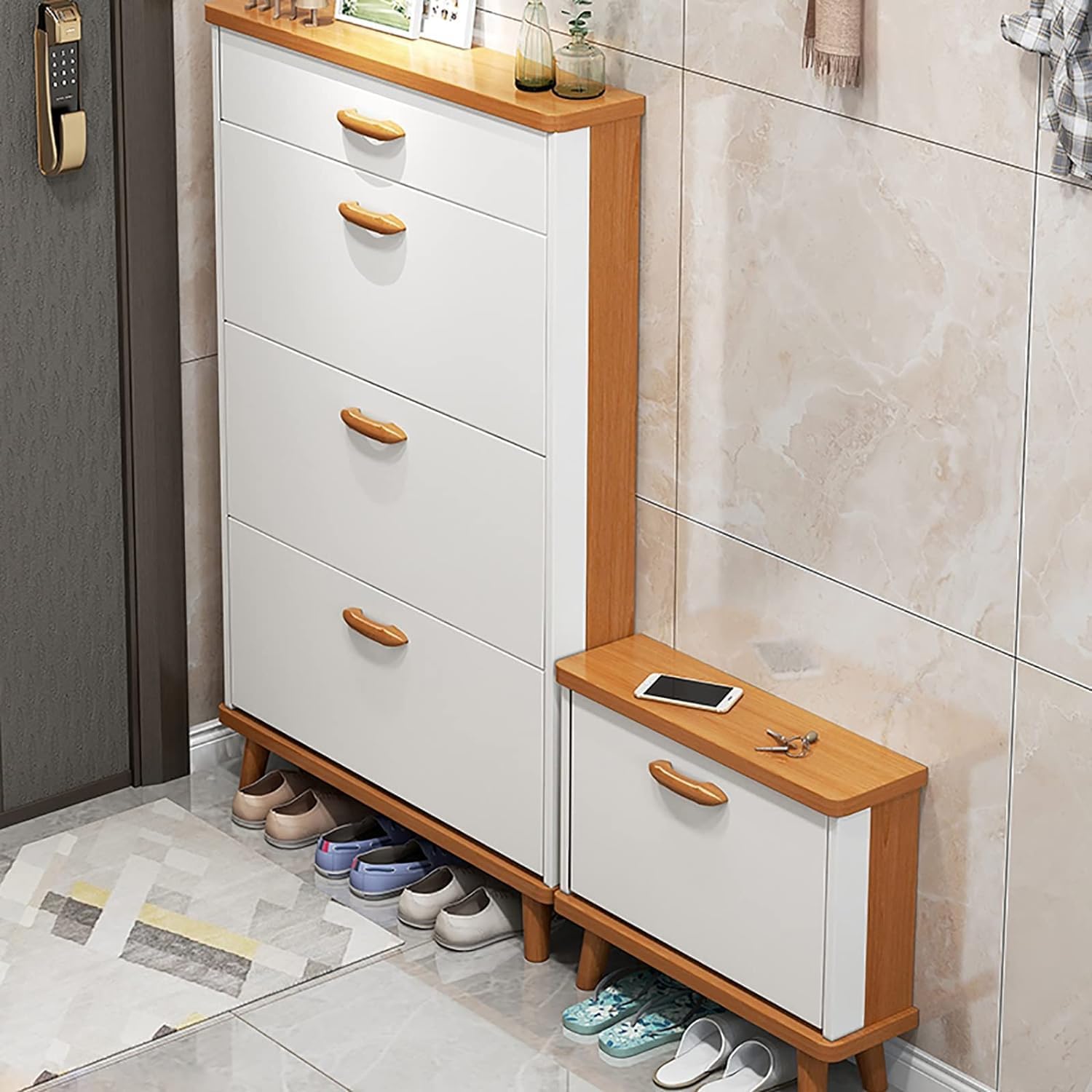 Amazon.com: HOBIBA Shoe Storage Cabinet, Narrow Shoe Cabinet, Slim Shoe ...