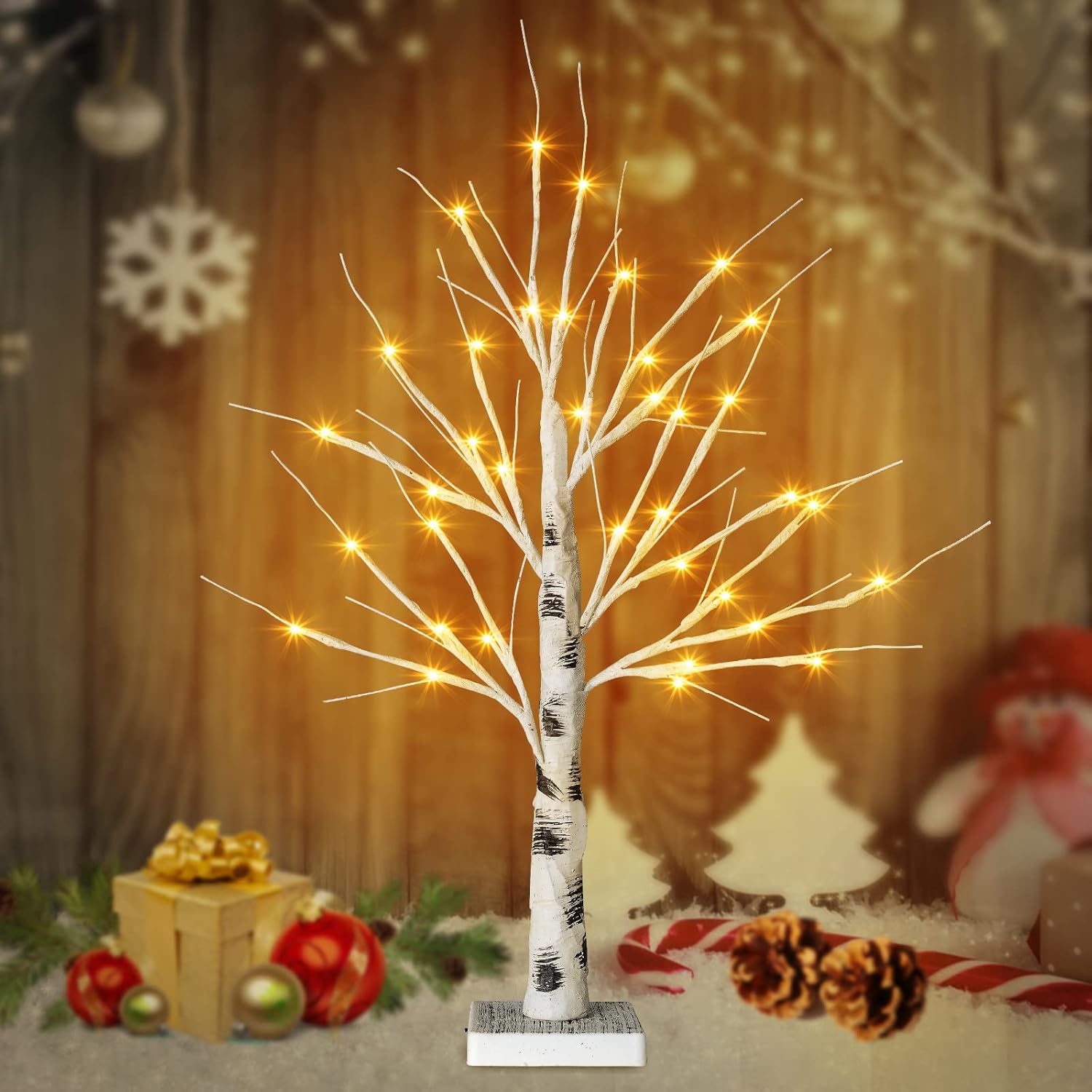 Amazon.com: 2FT Lighted Birch Tree, Battery Powered Tabletop Tree with ...