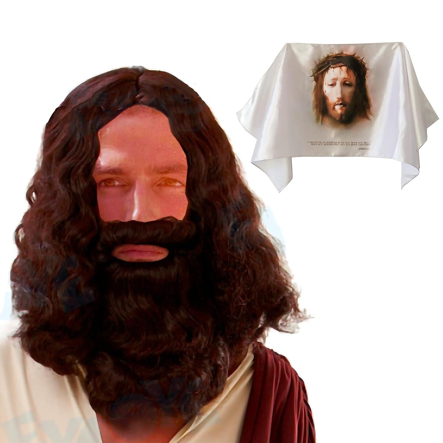 Amazon.com: LYFOOHEART Jesus Wig and Veronica's Veil for Passion Play ...