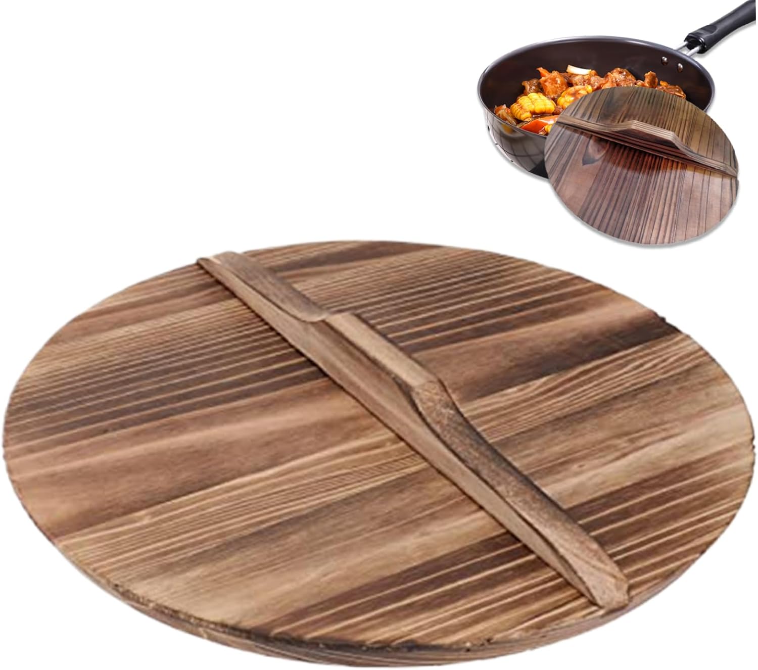 Amazon.com: Wok Lid, 12 inch Natural Wooden Wok Cover, Anti-scalding ...