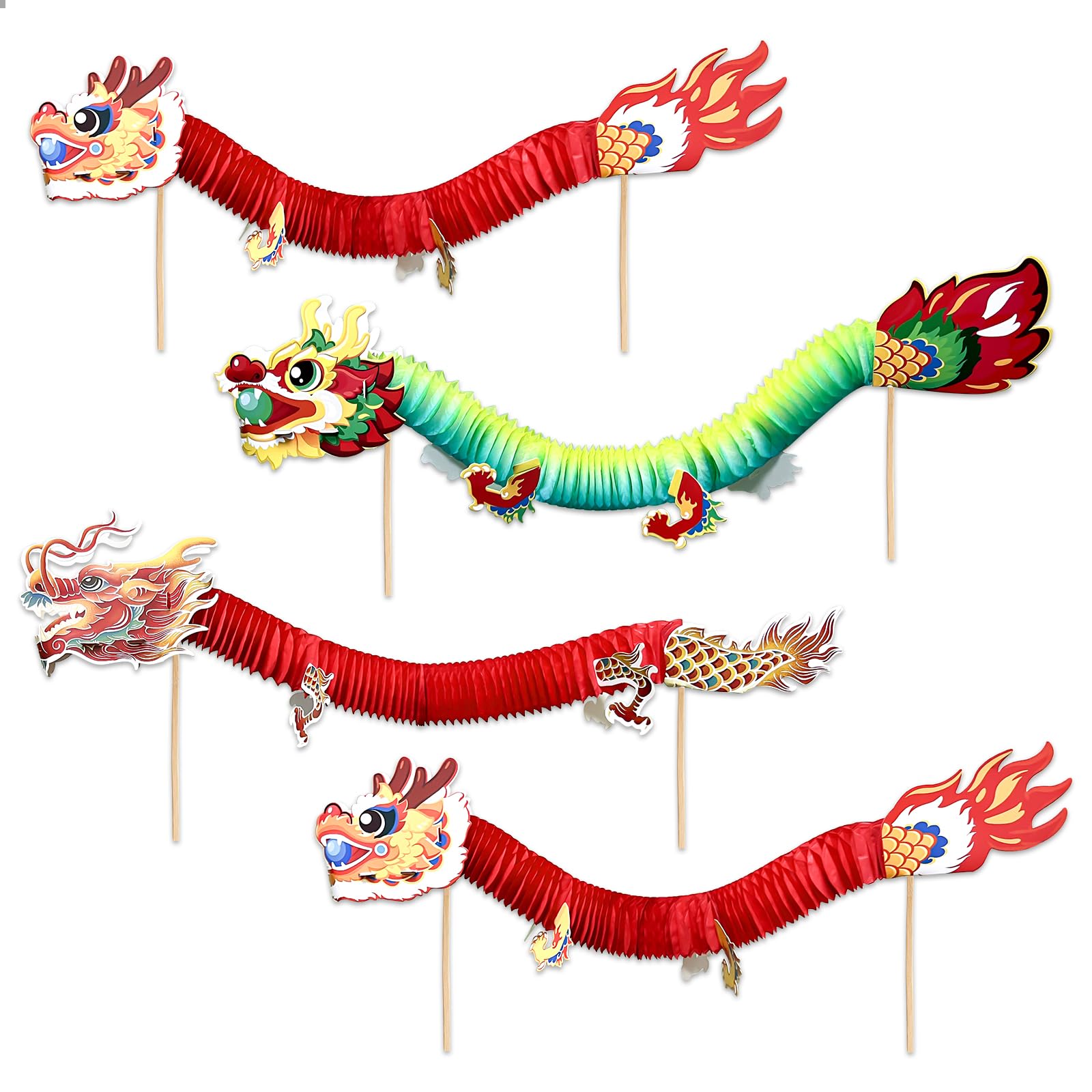 Amazon.com: JUESMOS 4 Pack Chinese Paper Dragon Decoration 3D Chinese ...