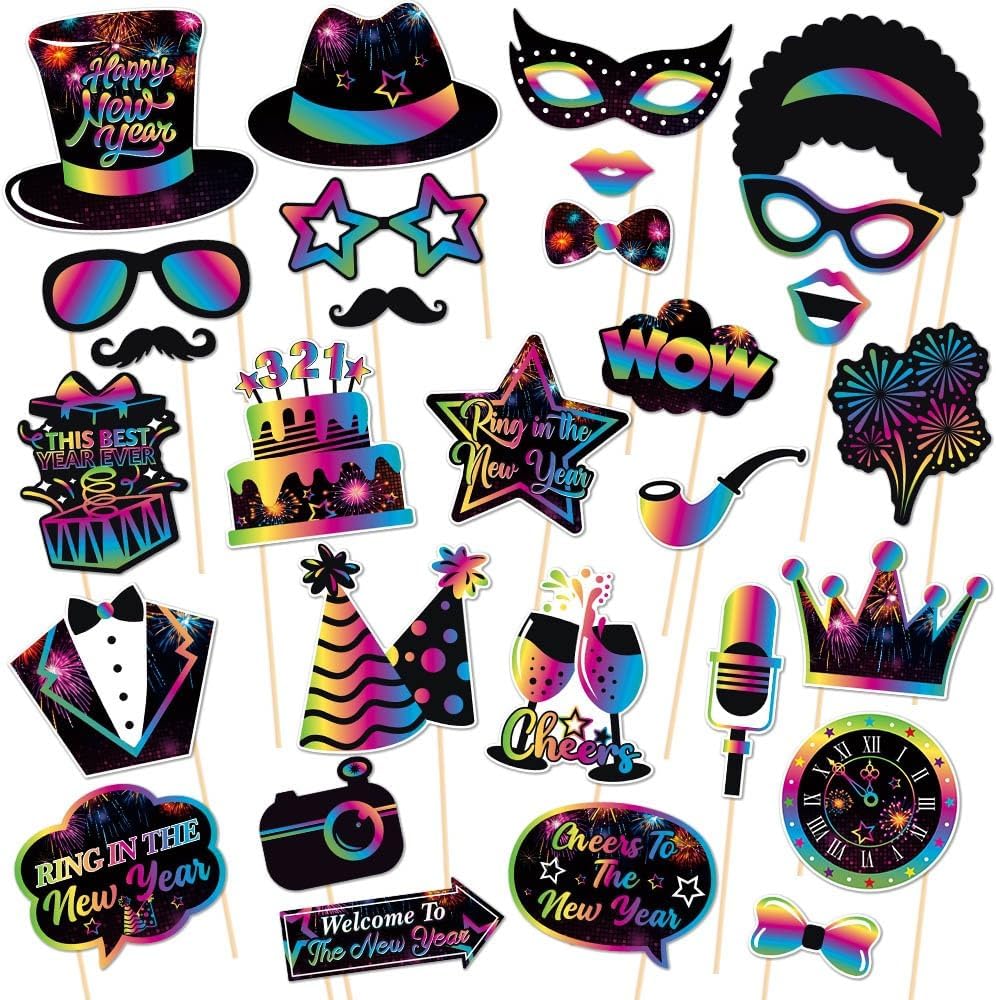 Amazon.com: New Years Eve Photo Booth Props 2025 Photo Booth Props, New ...