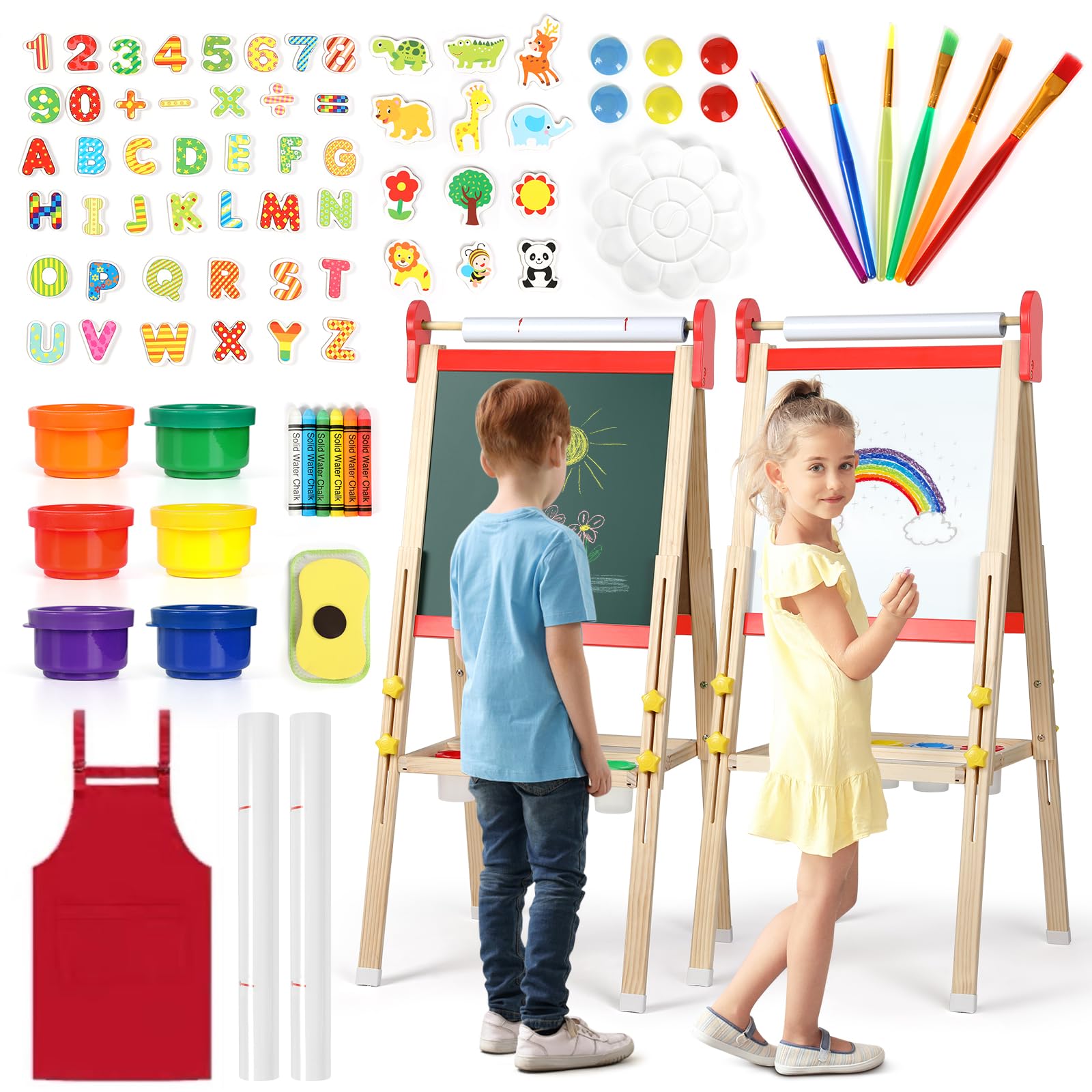 Kids Easel, 3 in 1 Kids Easel Stand for Painting with Magnetic Board ...