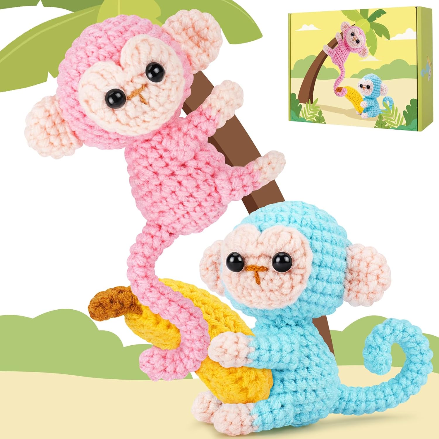 Amazon.com: Crochet Kit for Beginners - 2 PCS Monkey with Banana ...