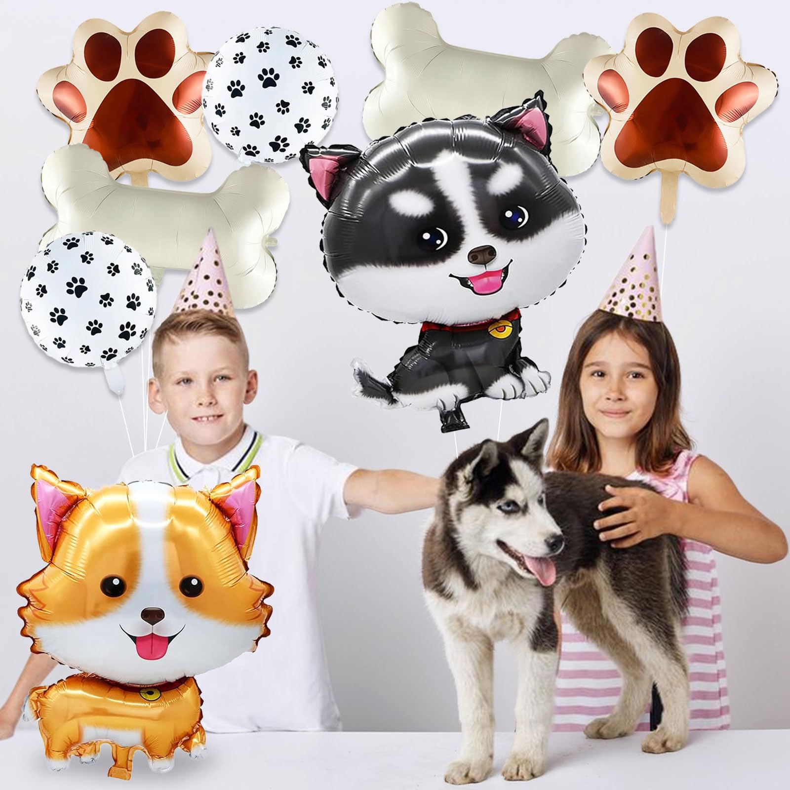 Snapklik.com : 8 Pcs Dog Balloons Corgi Husky Paw Bone Paw Print Foil ...