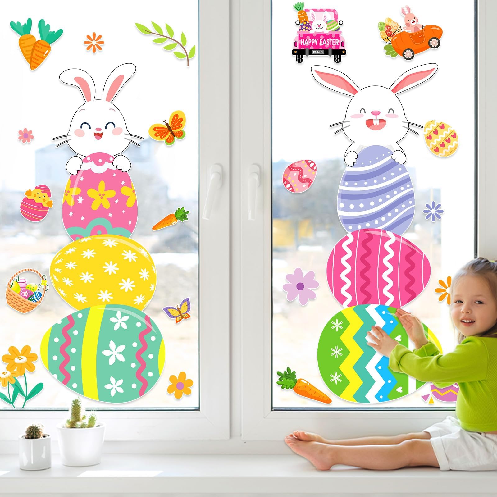 Amazon.com: Farmhouse Easter Decorations Window Clings: Extra Large ...