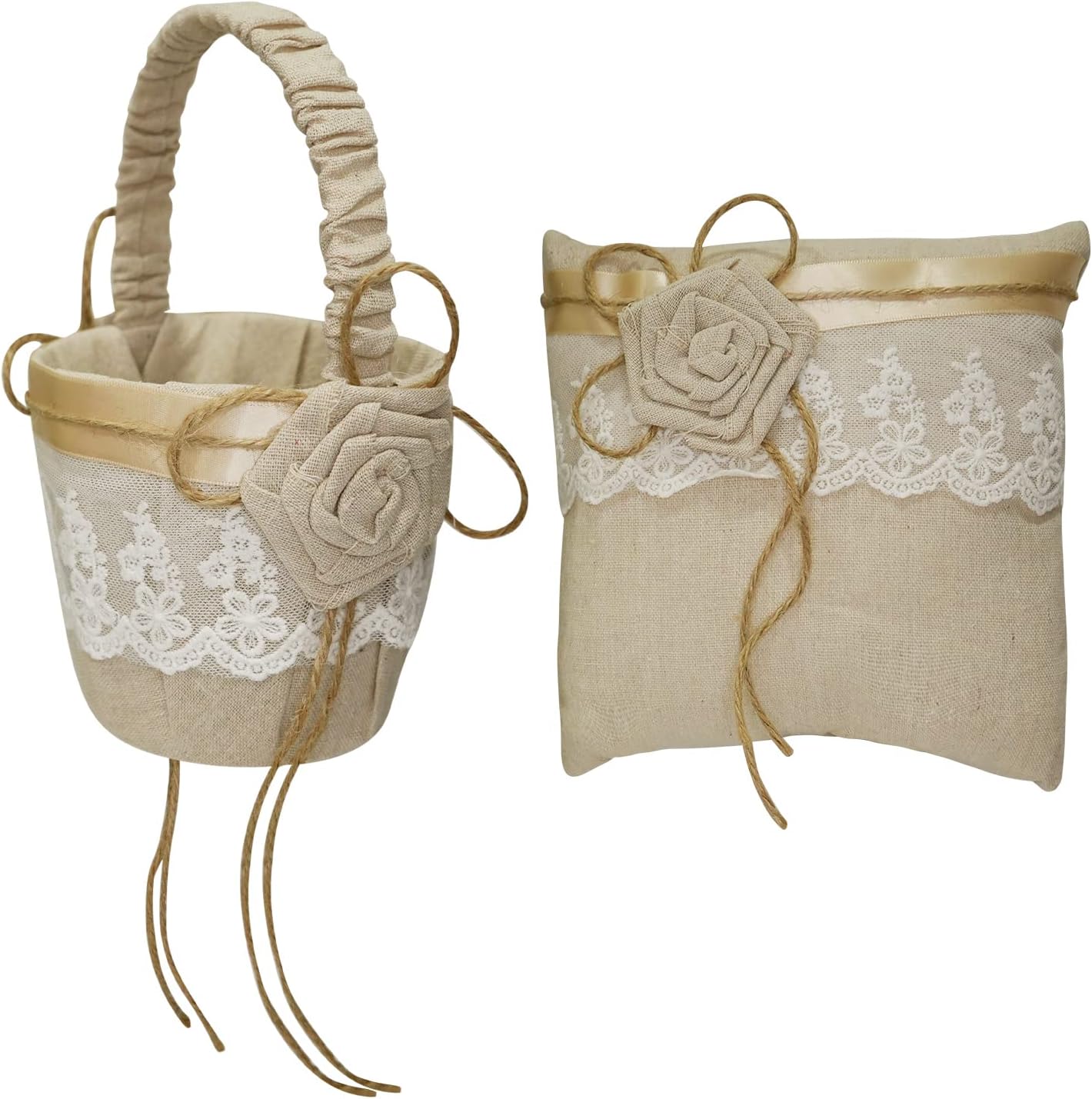 Amazon.com: STAFUNI Rustic Flower Basket with Pearl Handle Burlap ...