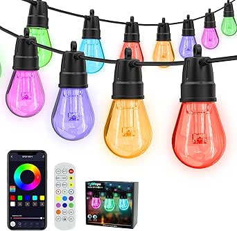 Hslifoyu 49FT Outdoor Patio Lights, RGB String Lights with 20 ...