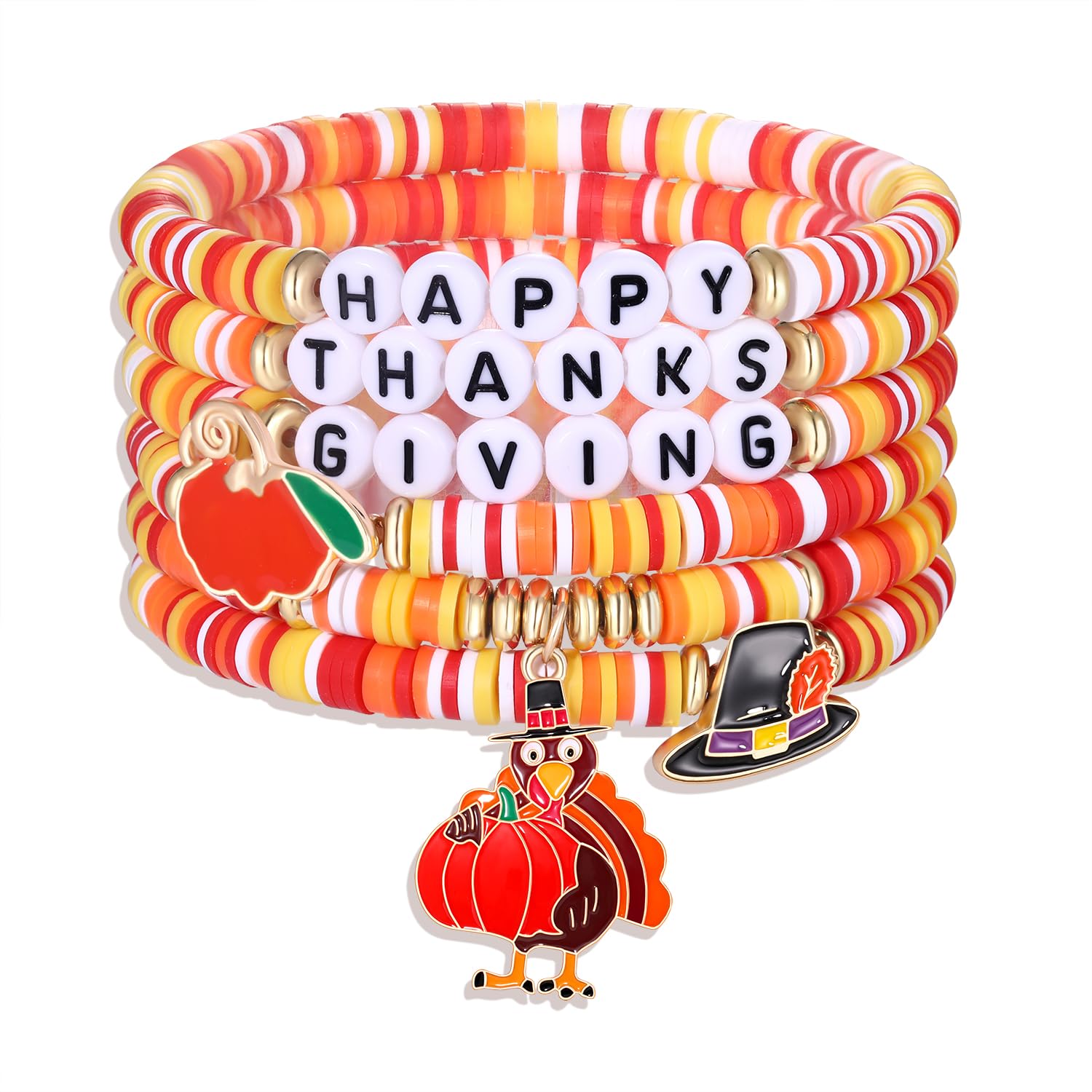Amazon.com: boderier Thanksgiving Heishi Bracelet Set Stack Happy ...