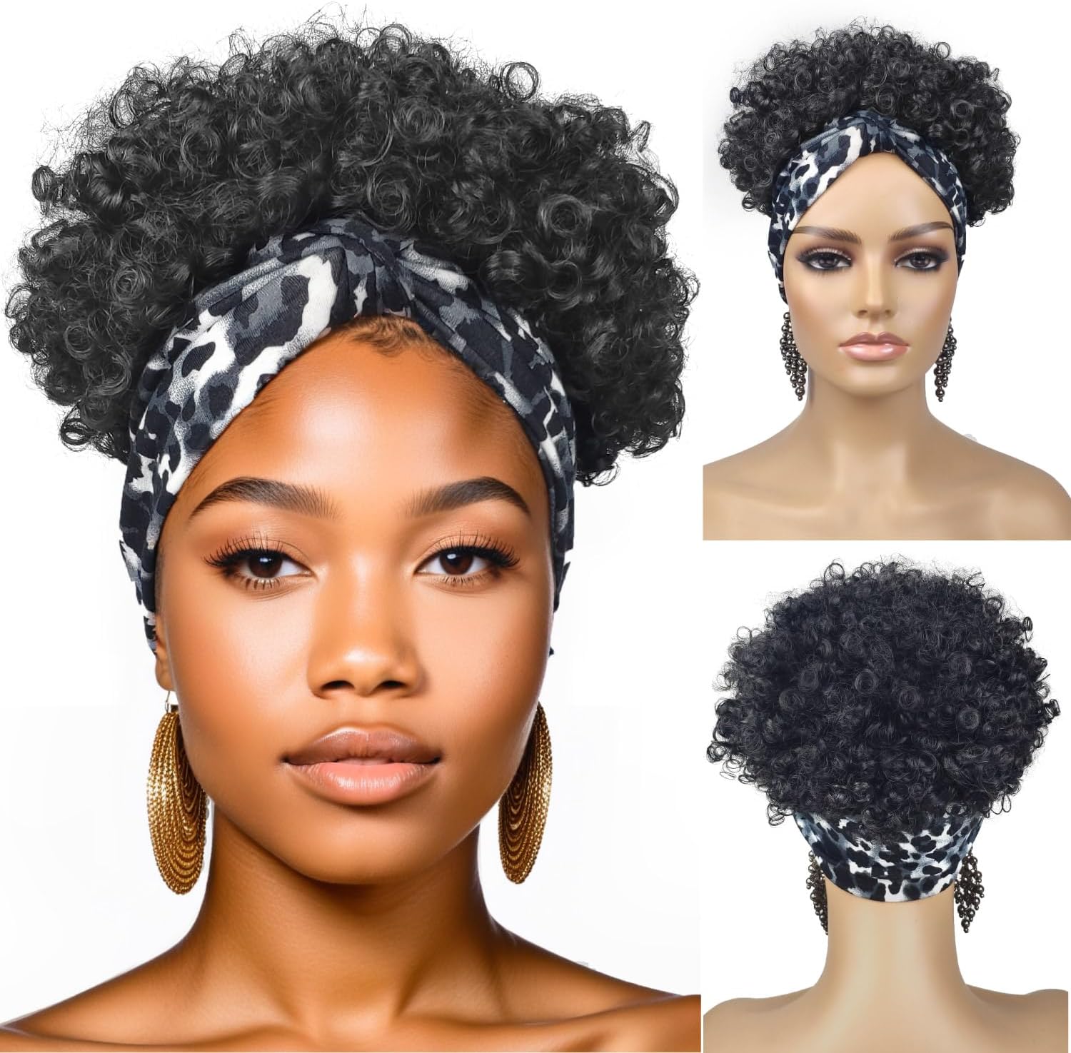 Amazon.com : Adancyler Afro puff headband Wig for Black Women Natural ...