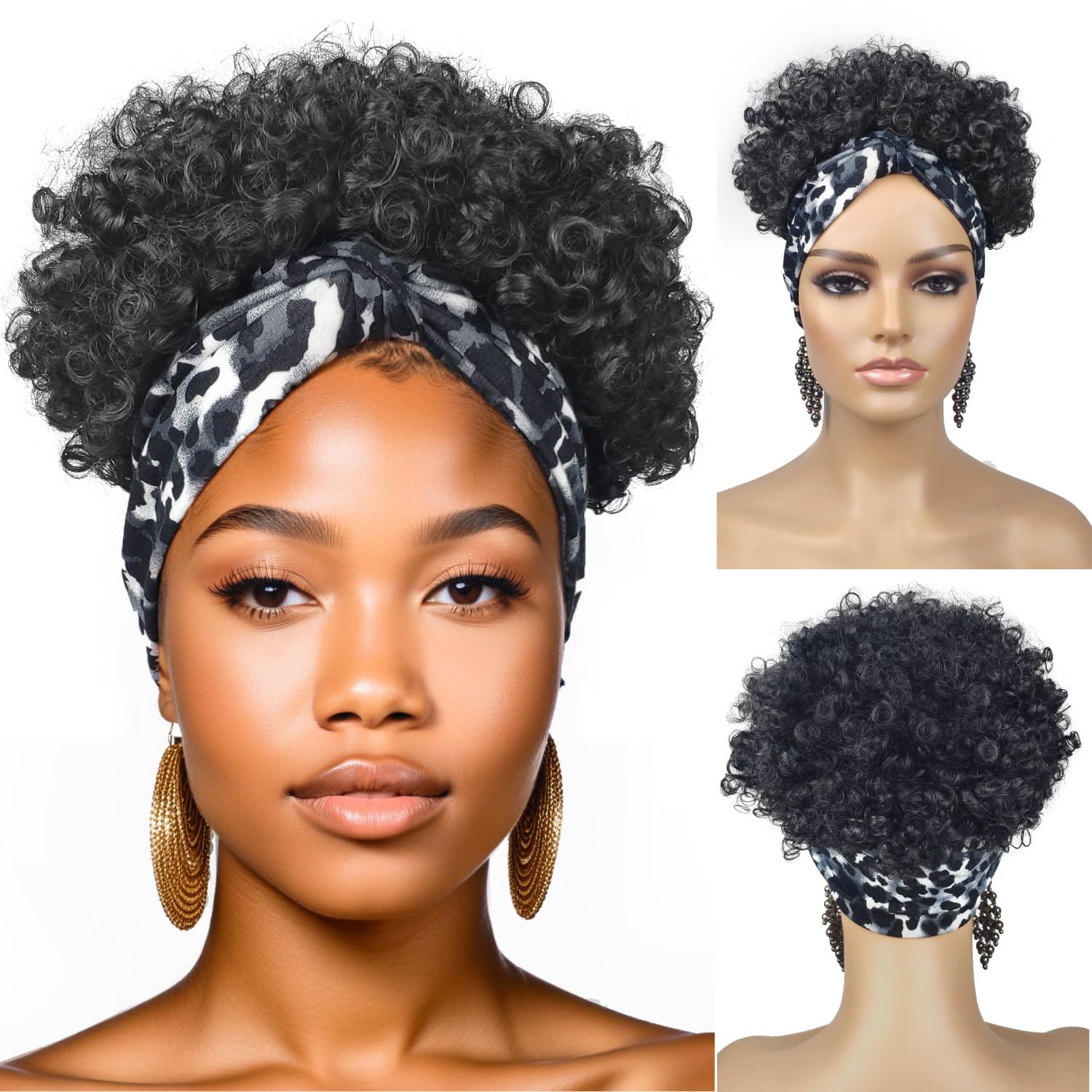 Amazon.com : Adancyler Afro puff headband Wig for Black Women Natural ...