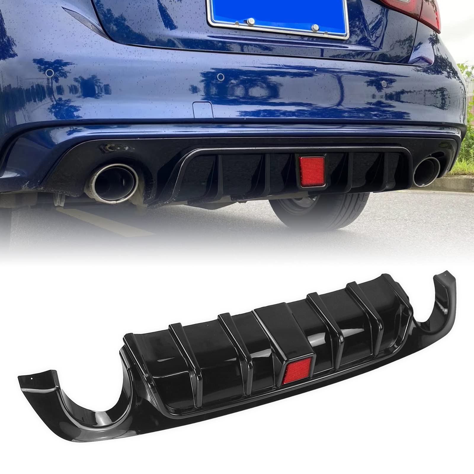 Hoods For INFINITI Q50 Carbon Fiber Look Rear Bumper Diffuser Lip For ...