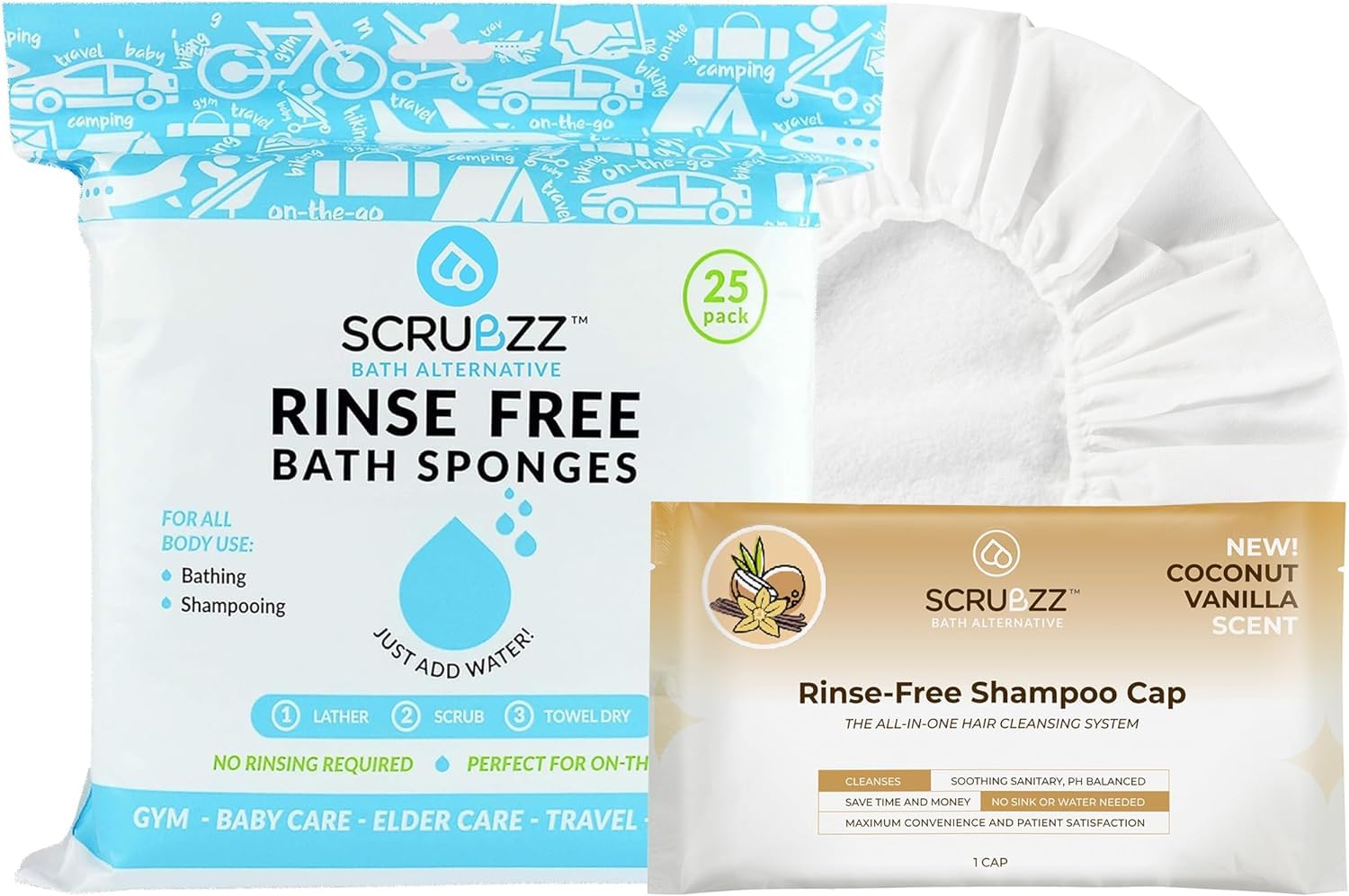 Amazon.com: Scrubzz Rinse Free Bathing Sponges and Coconut Vanilla ...