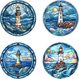 Amazon.com: 4 Pcs Colorful Lighthouse Window Clings, Anti-Collision ...