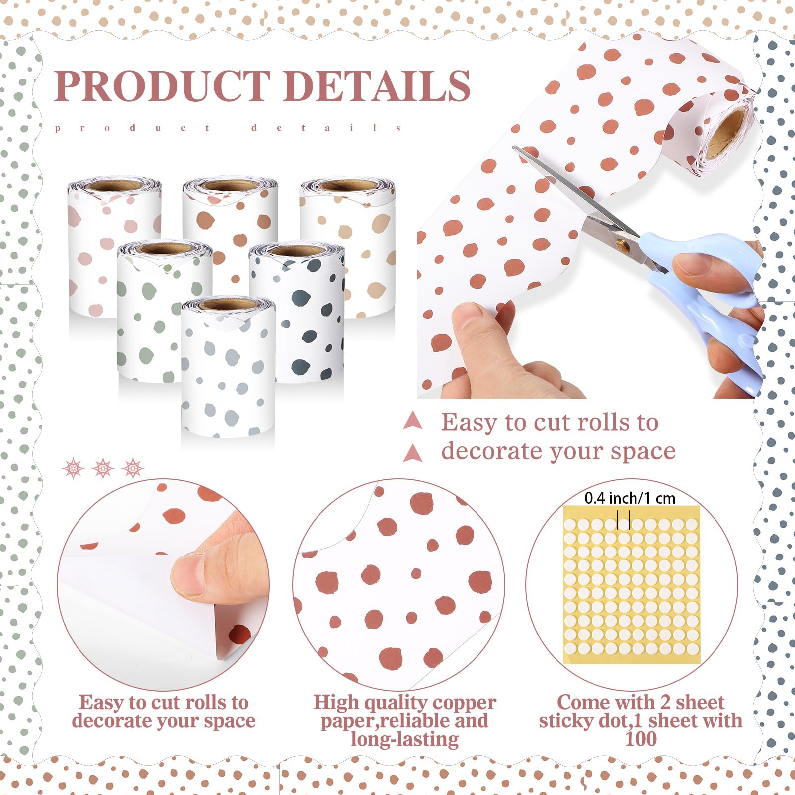 Snapklik.com : 160ft Boho Dots Border For Bulletin Board, Polka Dot ...