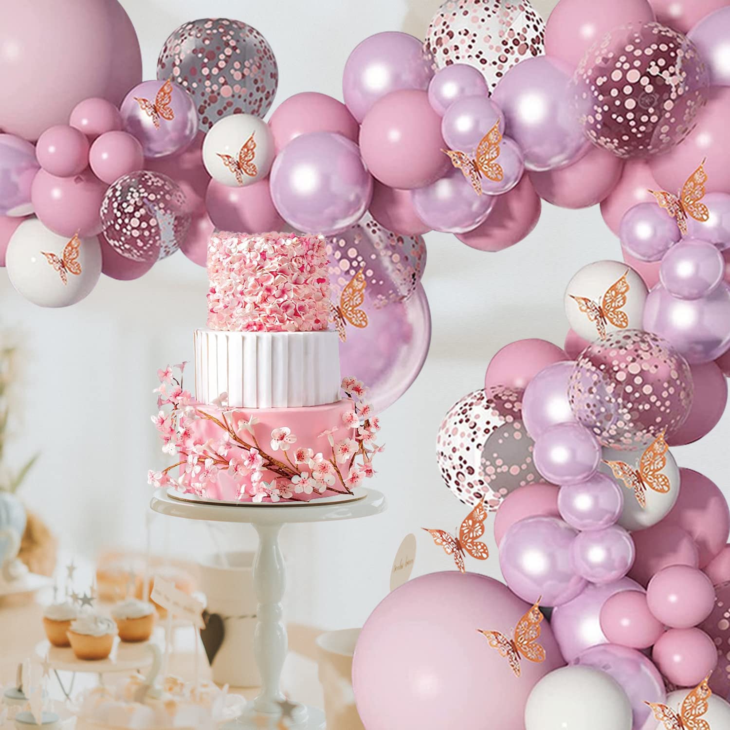 128 Pcs Butterfly Birthday Decorations Pink Butterfly Theme Balloon ...